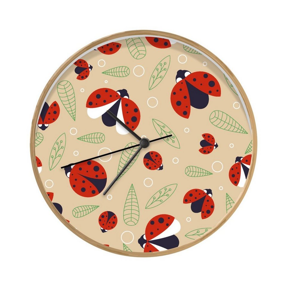 Muchowow Wanduhr Marienkäfer Blätter Design Uhrwerk Wohnzimmer