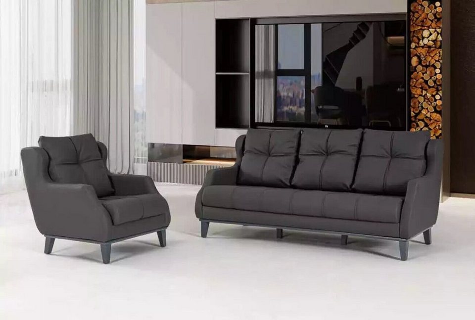 Jvmoebel Sofa Schwarze Sofagarnitur Sessel Zweisitzer Luxus Modernes