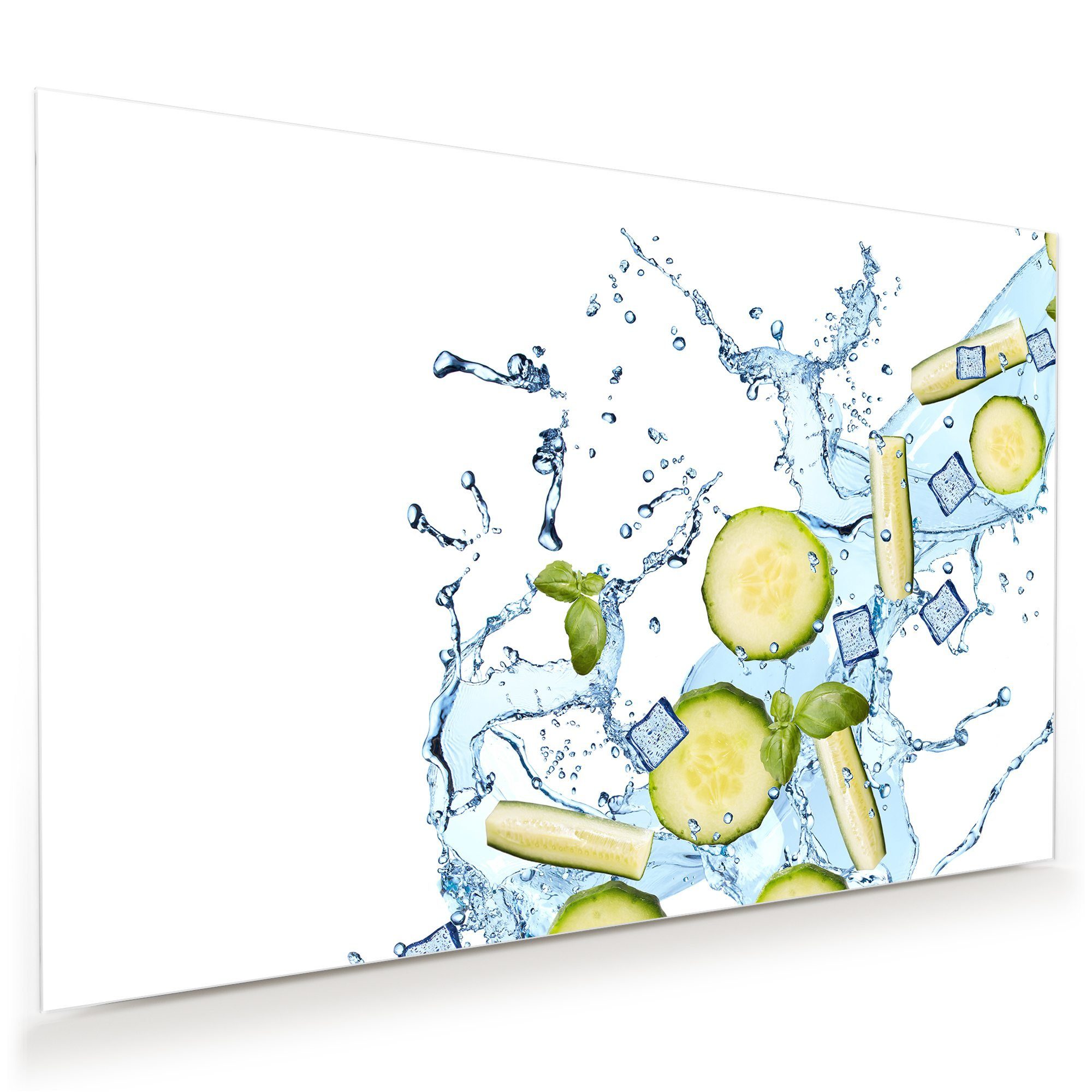 Primedeco Glasbild Wandbild Zucchetti Im Wasser Splash Mit Aufhängung