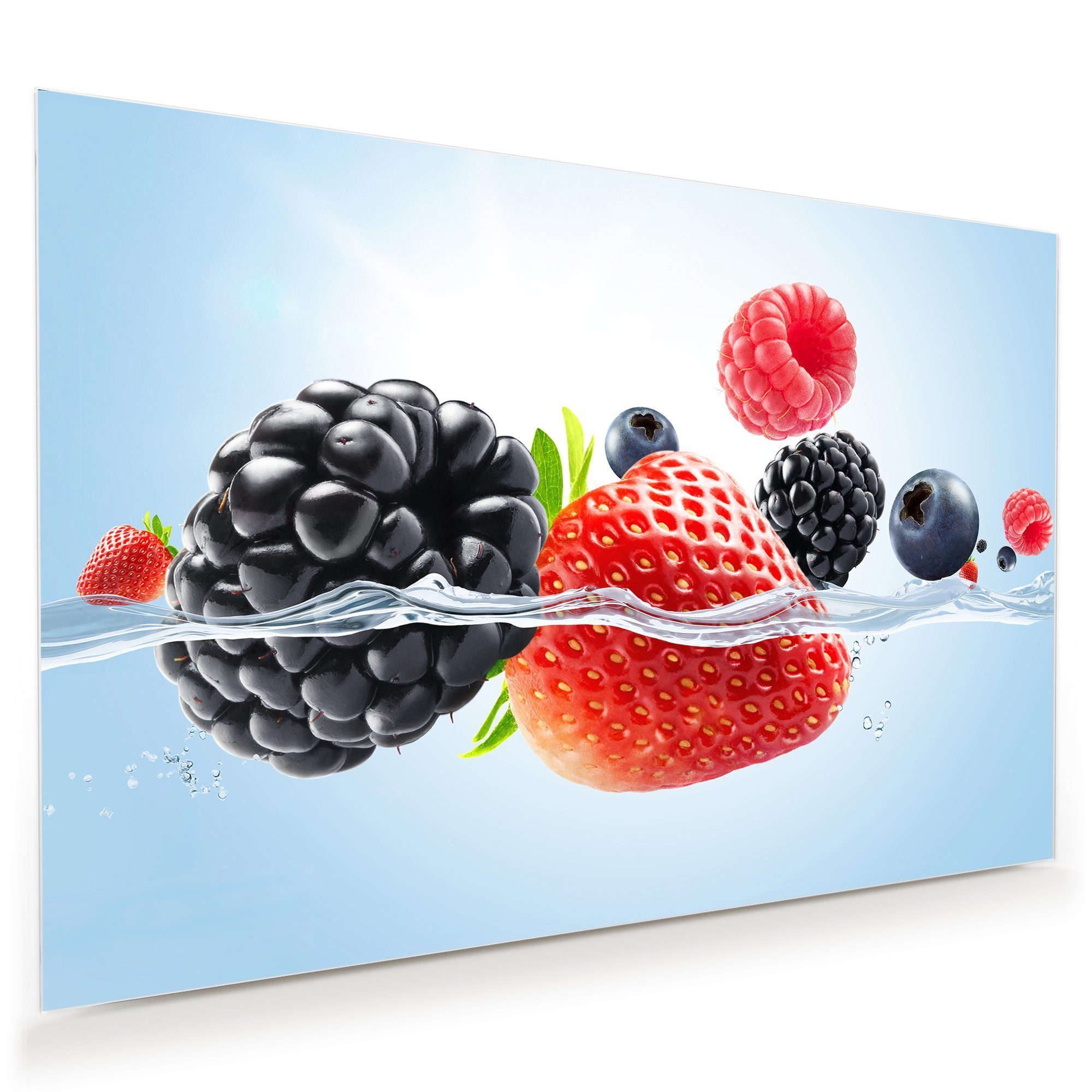 Primedeco Glasbild Wandbild Beeren Im Wasser Mit Aufhängung Früchte
