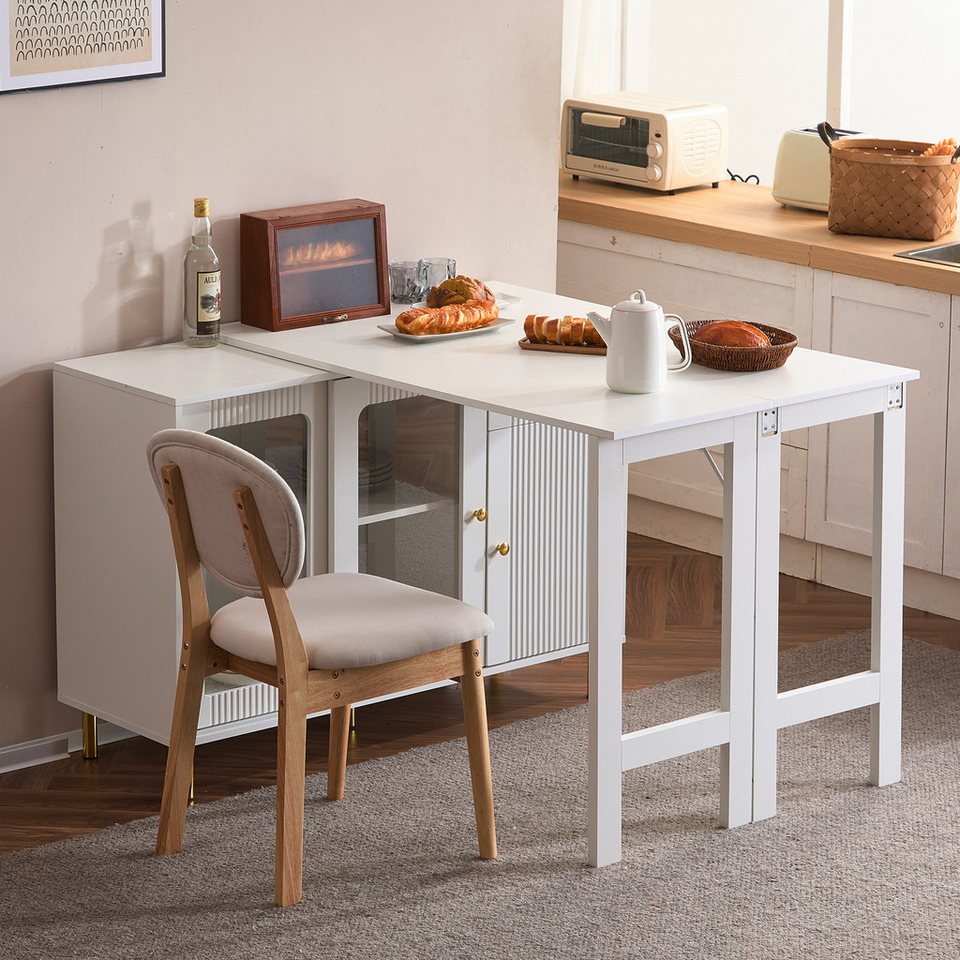 Flieks Sideboard Mit Klappbarem Ausziehtisch 360° Drehbar Weiß Set 1