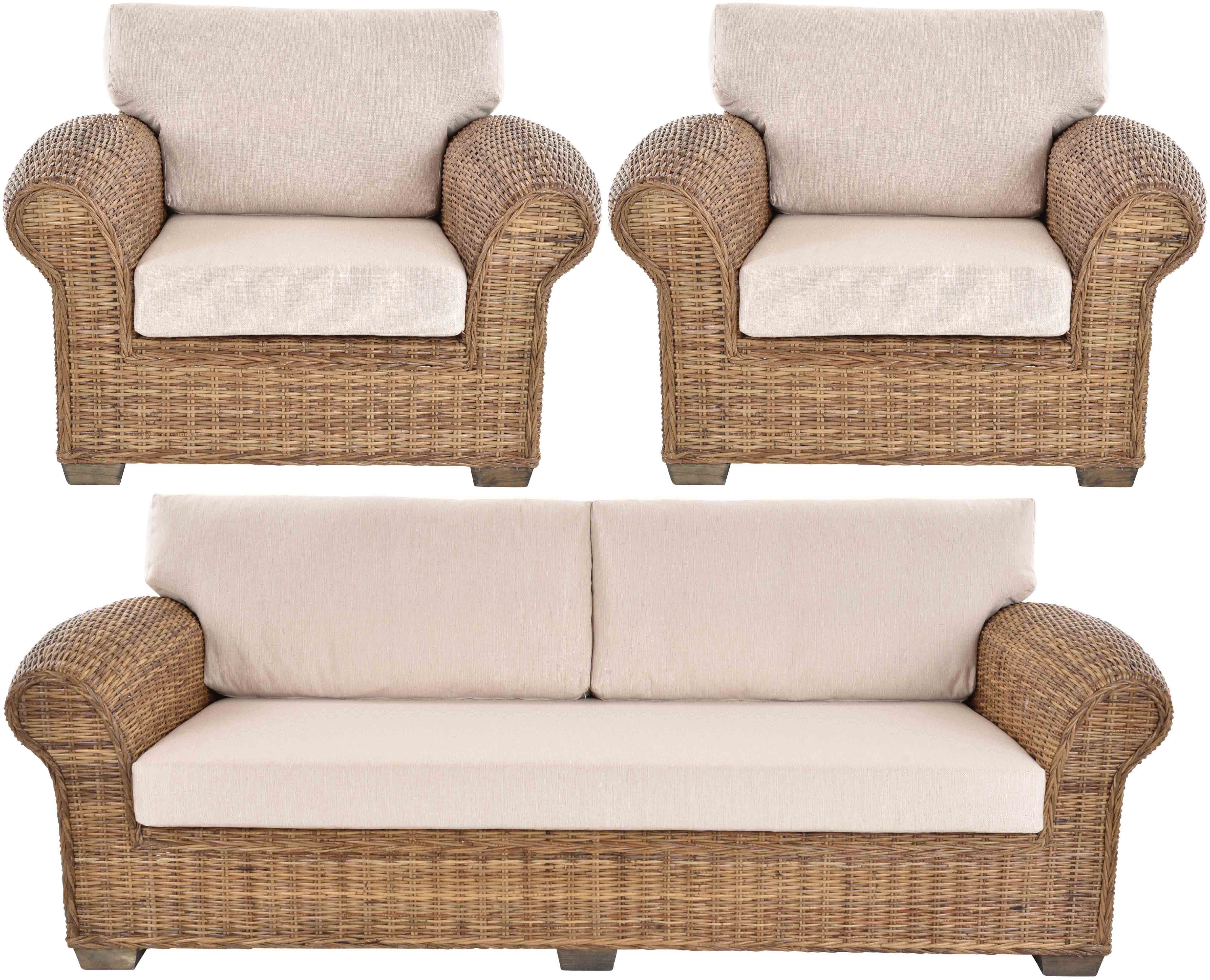 Krines Home Sitzgruppe Wohnzimmerset Chester Lounge Garnitur Rattan Gruppe Wohnzimmer Natur, (3 ...