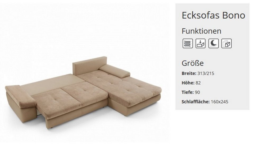 Jvmoebel Ecksofa Schlafsofa Sofa Polster Ecksofa Textl Sitz Garnitur