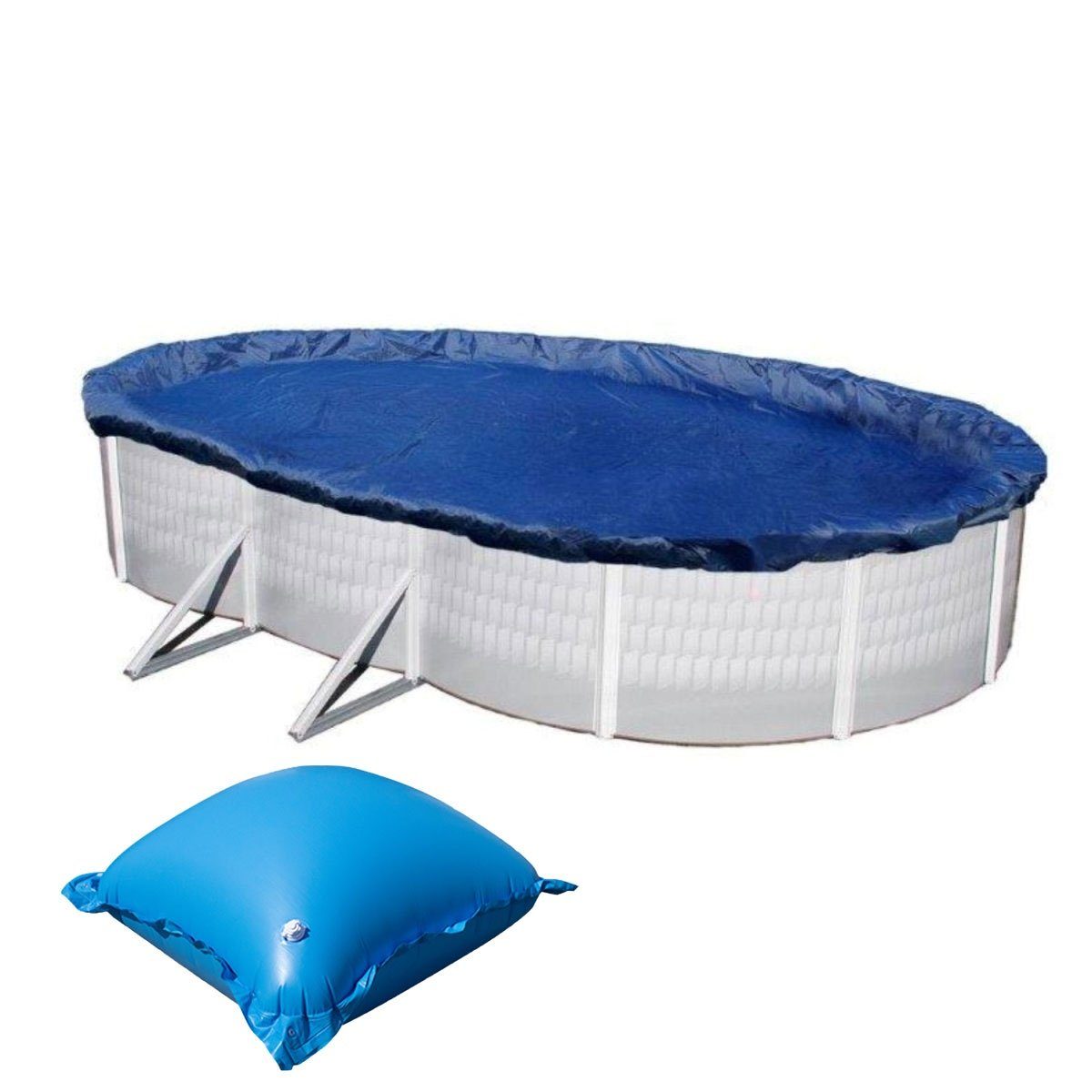 EVOLUTION Pool-Abdeckplane Abdeckplane mit Luftkissen SET Oval Blau mit ...