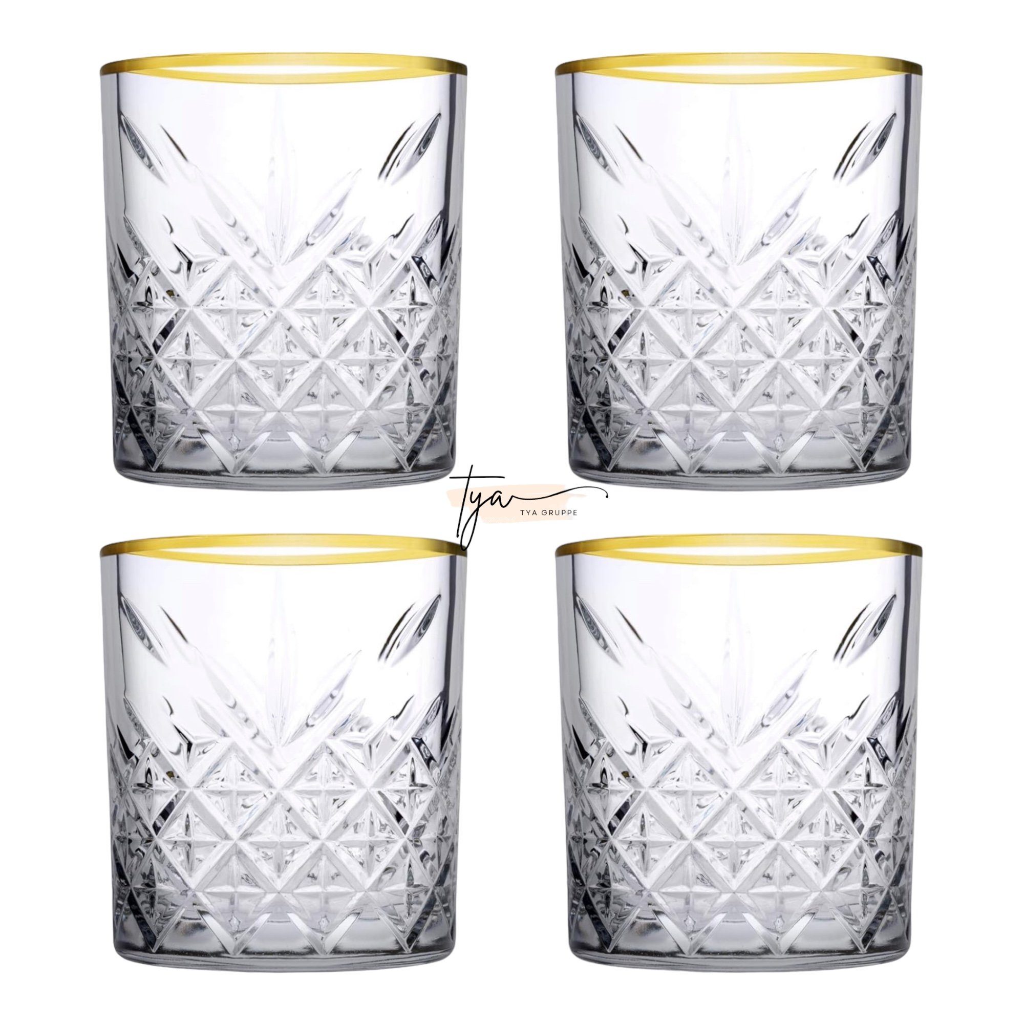 Tya Collection Whiskyglas 4er Golden Whisky Gläser Im Kristall Design