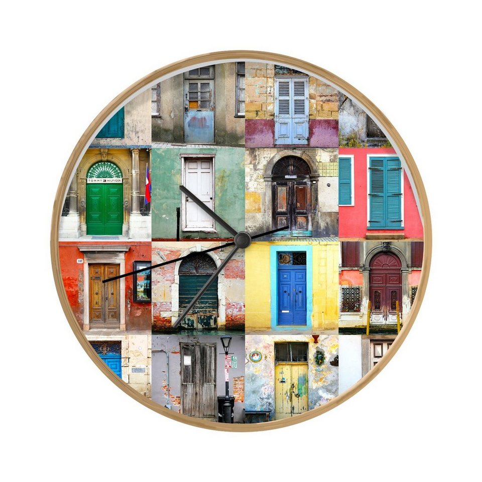 Muchowow Wanduhr Türen Regenbogen Architektur Collage Uhrwerk