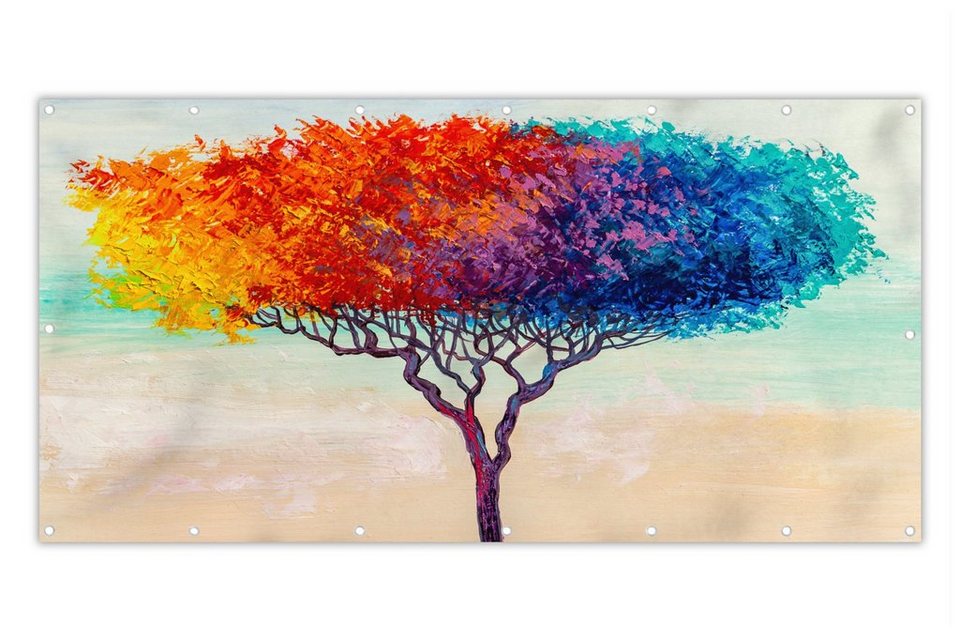 Muchowow Balkonsichtschutz Gemälde Ölfarbe Baum Regenbogen 1 St