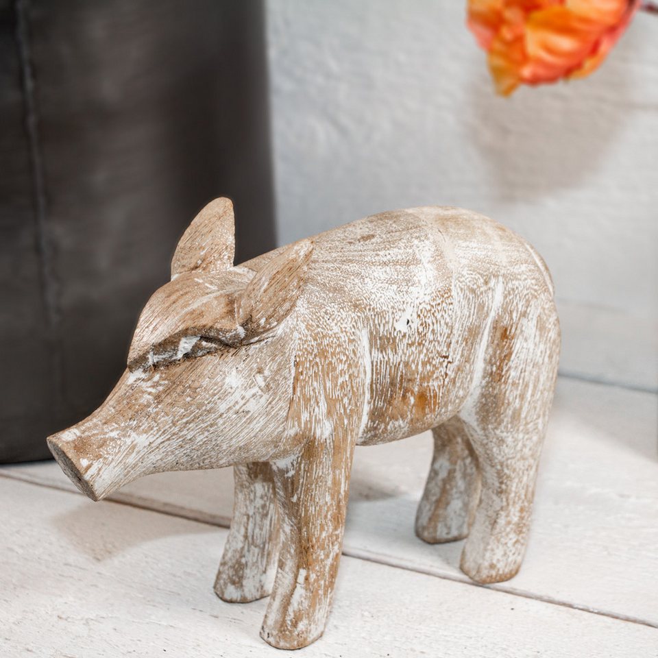 Antikas Wanddekoobjekt Ferkel Gartenfigur Holzfigur Tiere Tierfiguren