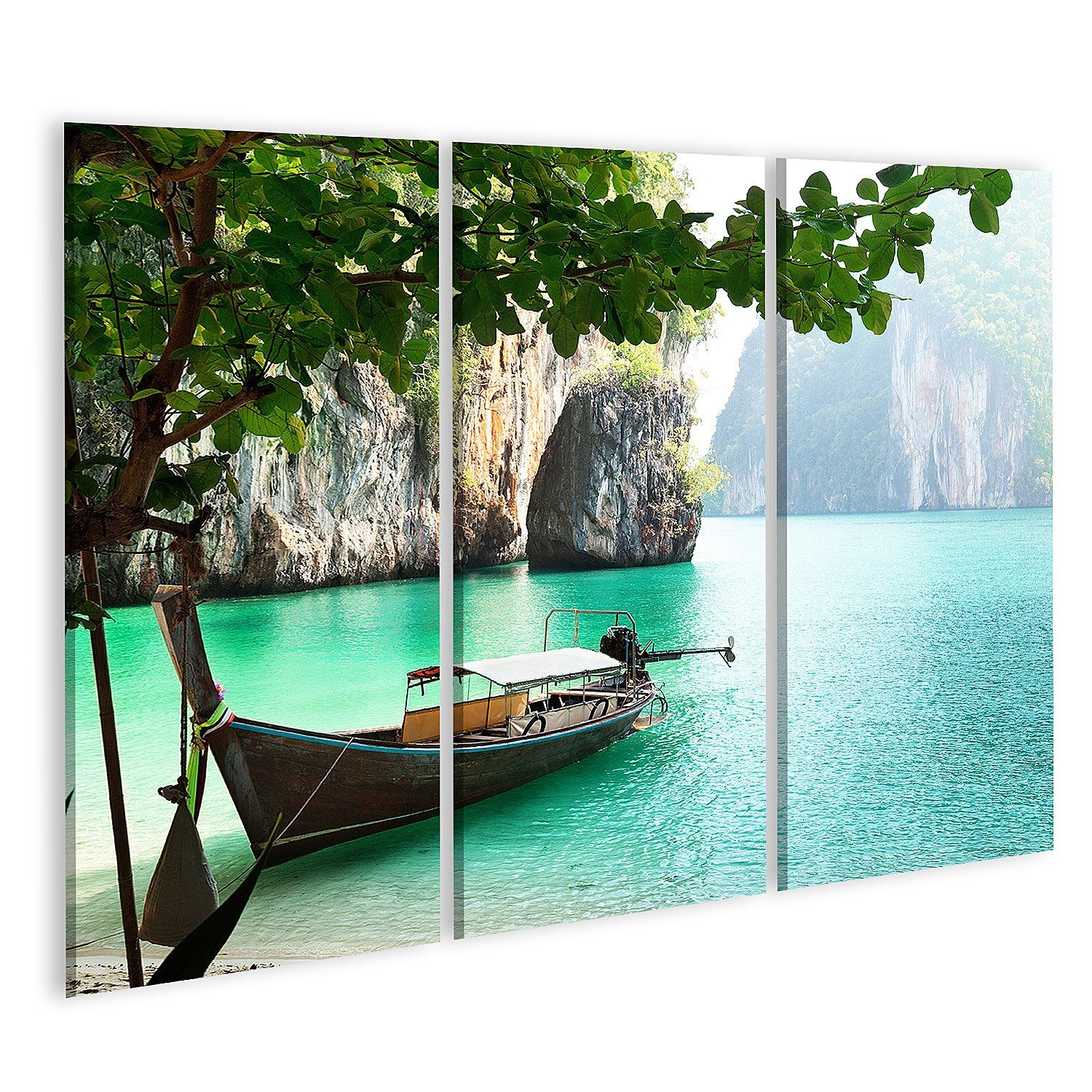 islandburner Leinwandbild »Bild auf Leinwand Langes Boot auf einer Insel in Thailand Wandbild ...
