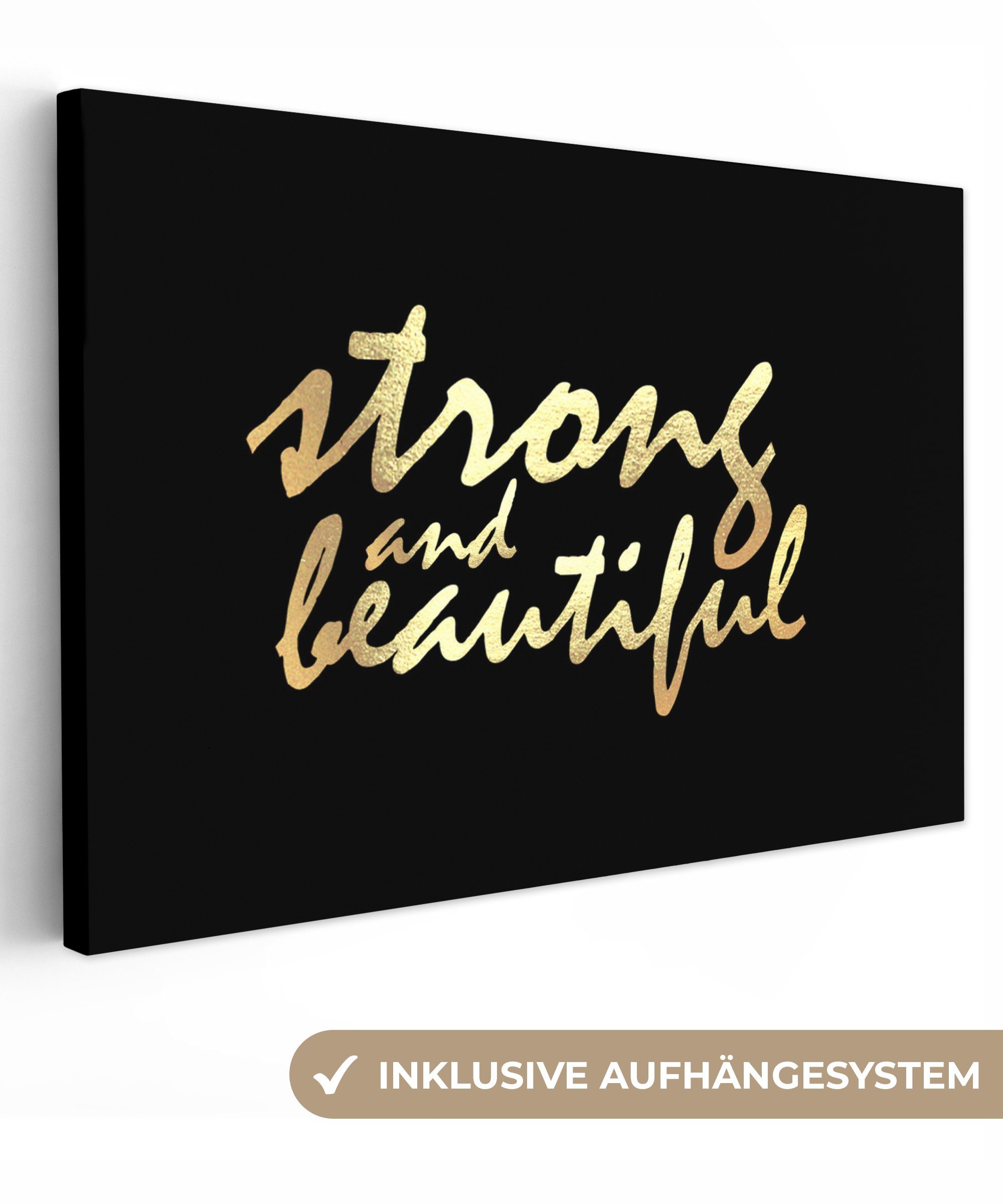 Onemillioncanvasses® Leinwandbild Zitate Motivation Schwarz Gold