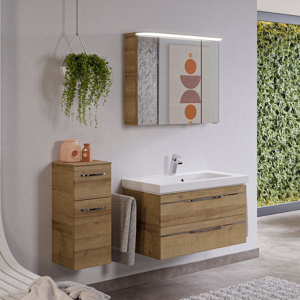 Lomadox Badmöbel-Set BUDVA-66, (Spar-Set, 3-St), Riviera Eiche quer Nb. 137/200/49 cm, Badblock ...