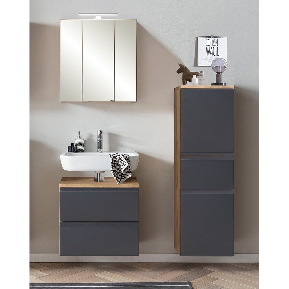 Lomadox Badmöbel Set Vasto 03 Grey Spar Set 3 St
