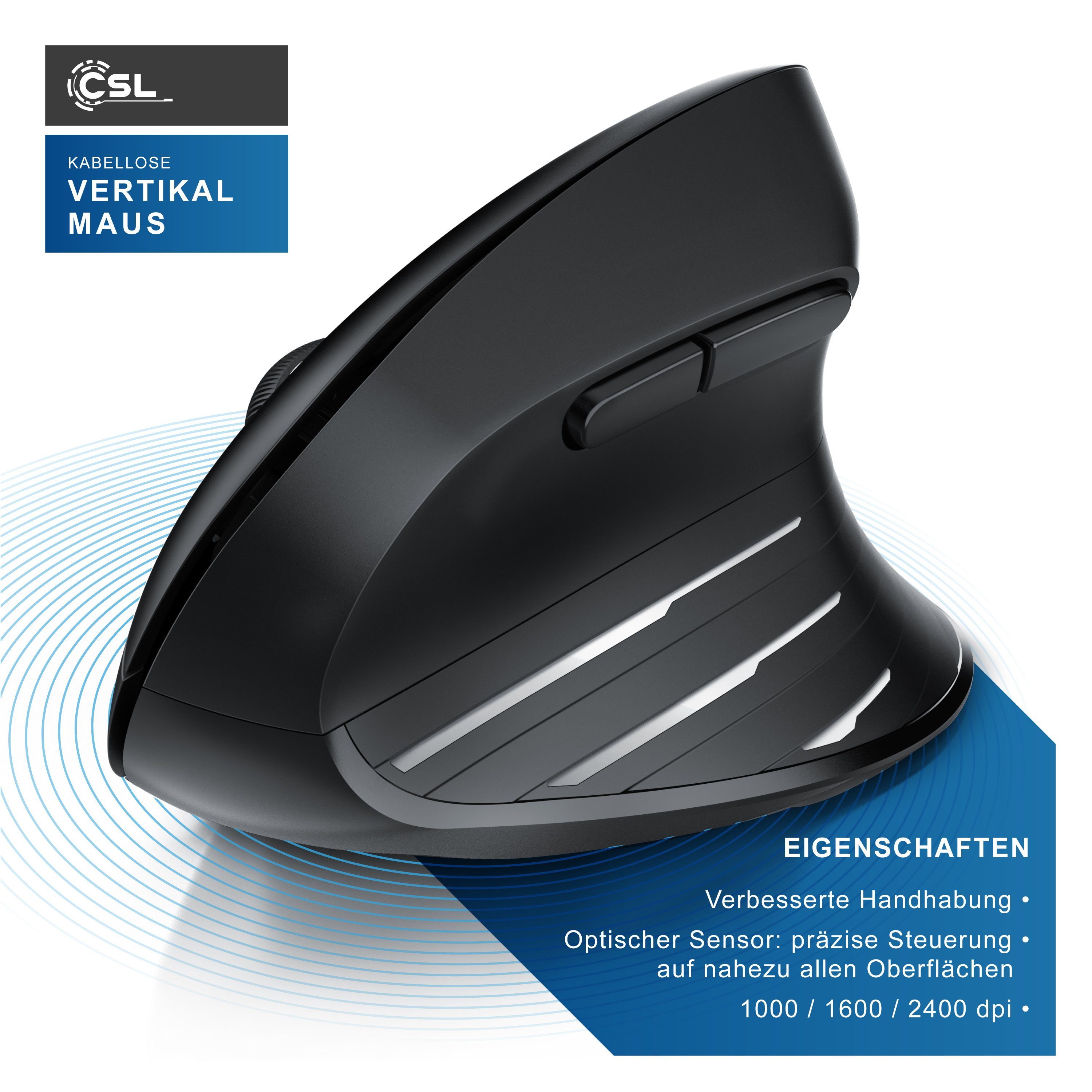 CSL ergonomische Maus (Funk, Kabellose Mouse 2,4 GHz, 1000-2400 DPI ...