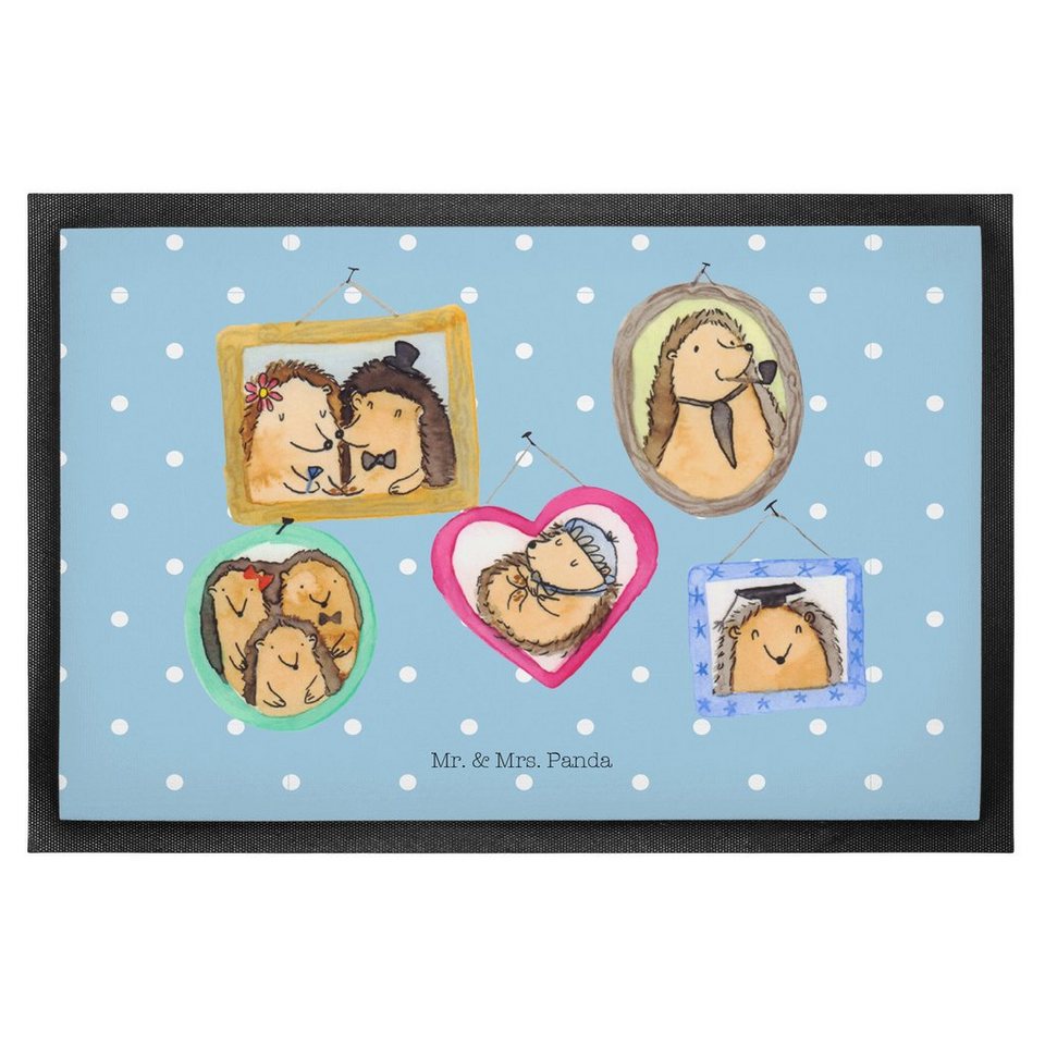 Fußmatte Igel Familie Blau Pastell Geschenk Liebe Schmutzmatte