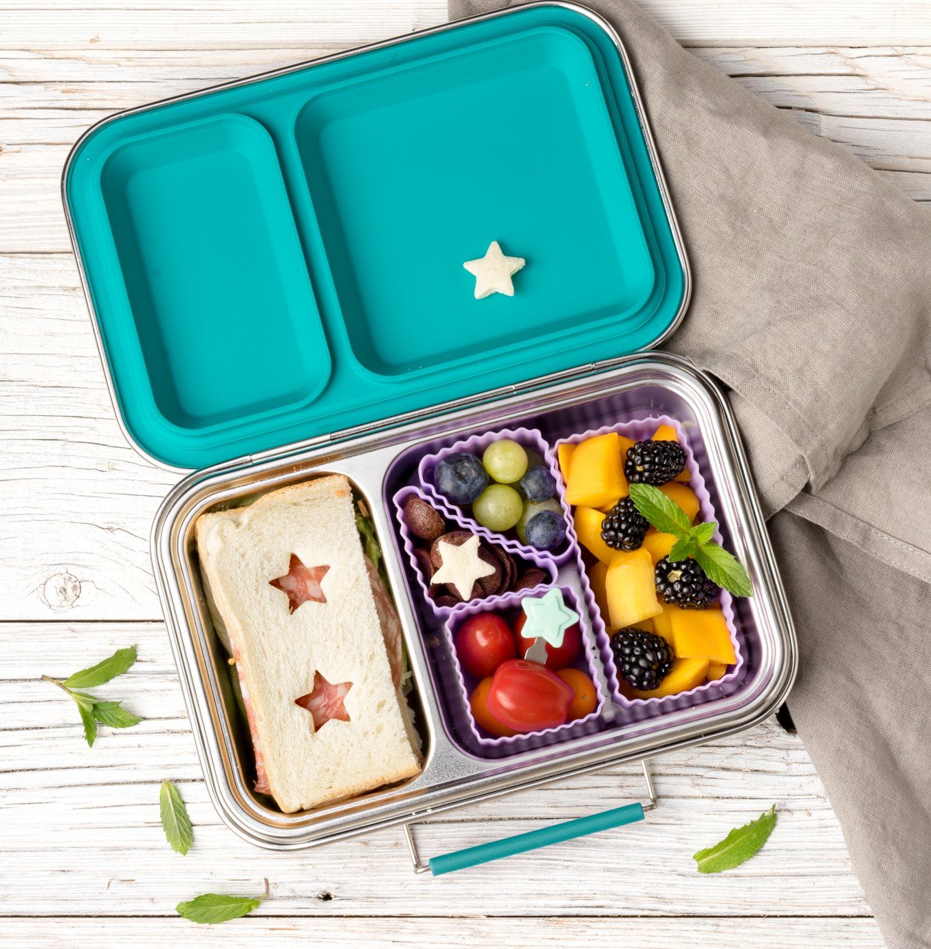 LEKKABOX Lunchbox DUO Edelstahl Brotdose, 2 Fächer - Kinder Bento Box ...