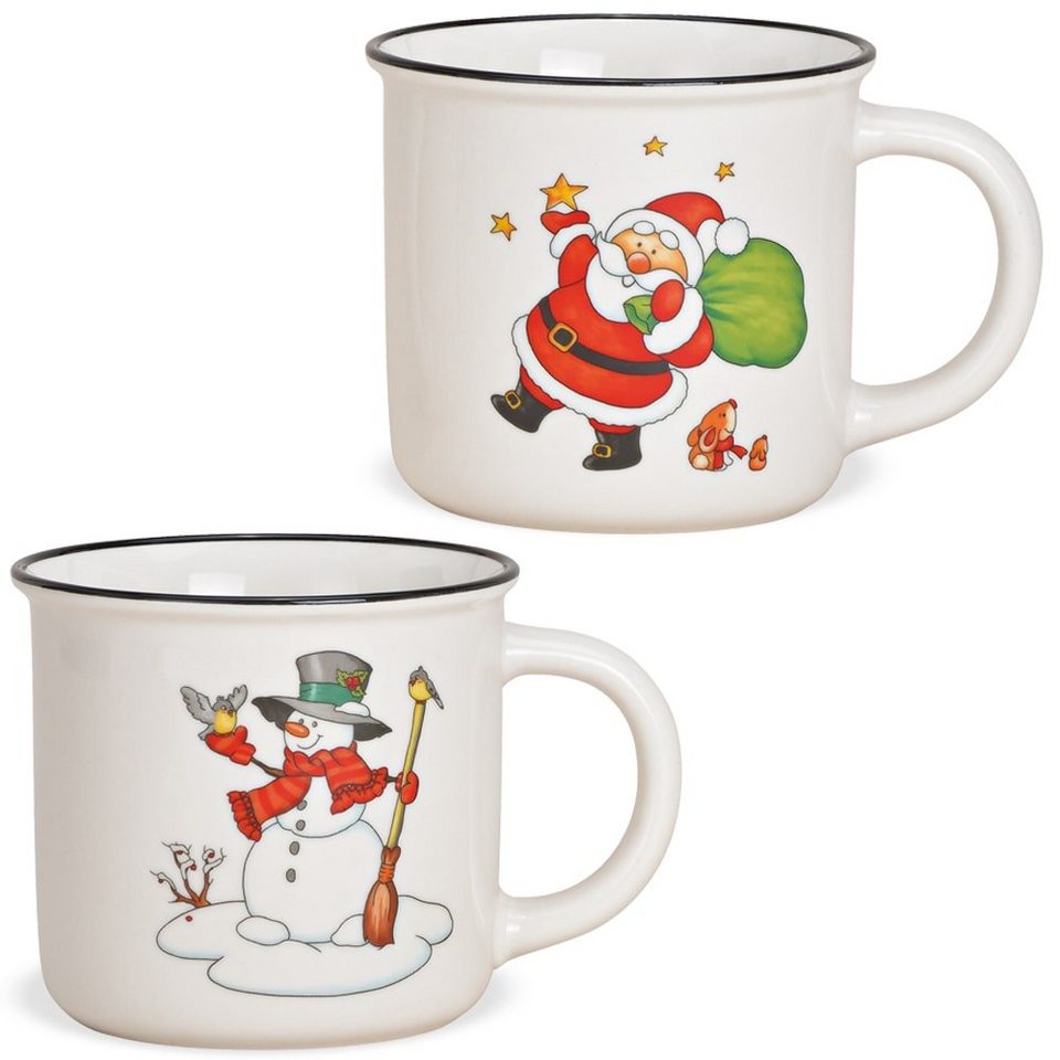 Matches21 Home And Hobby Tasse Weihnachtassen 2er Set Emaille Optik