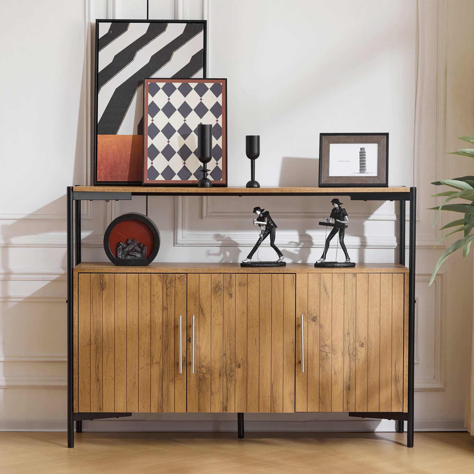 Flieks Sideboard Mit 3 Türen Holz Mit Verstellbaren Einlegeböden Und