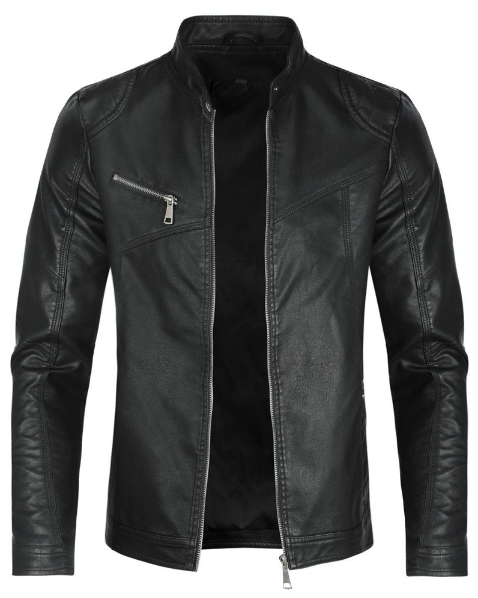 Allthemen Lederjacke Herren Bikerjacke Mit Stehkragen