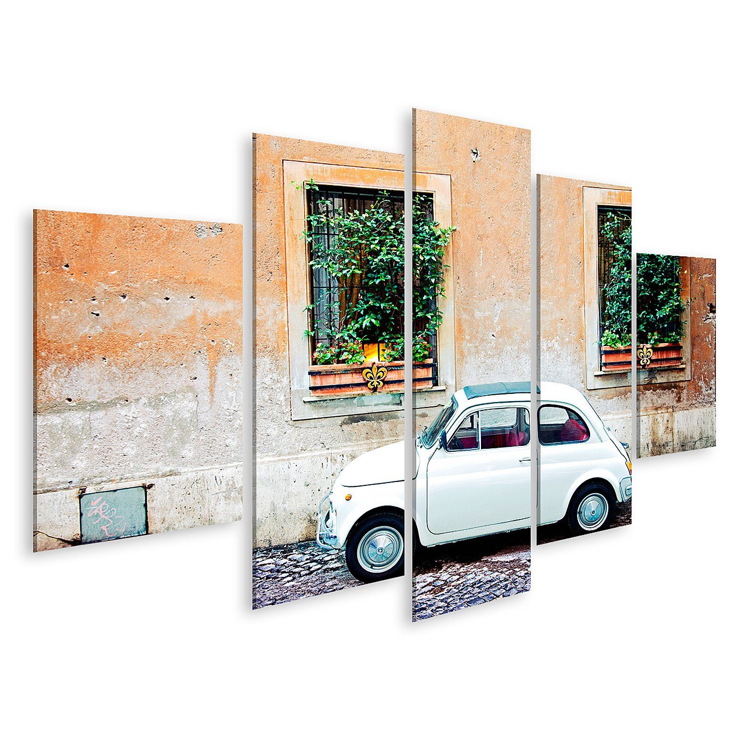 islandburner Leinwandbild Bild auf Leinwand Fiat 500 geparkt in Rom Italien Wandbild Poster Kuns