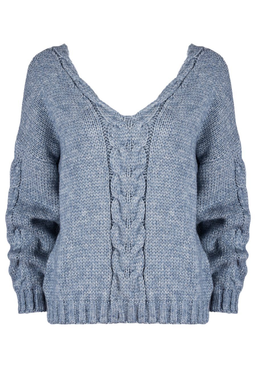 Kamea Longpullover Strickpullover mit Zopfmuster, mit V-Neck, Mallierte ...