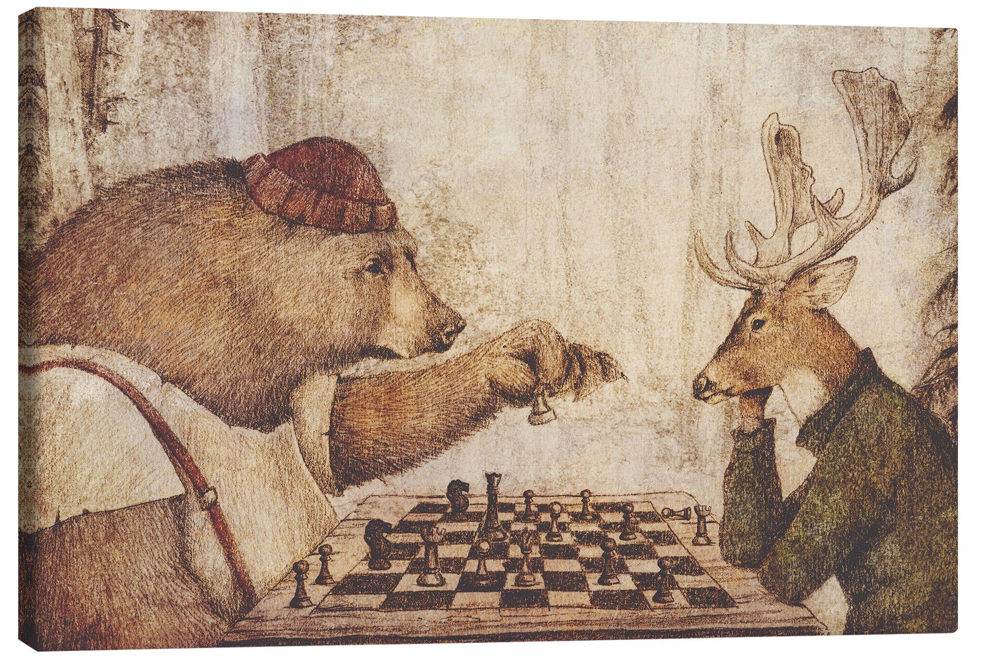 Posterlounge Leinwandbild Mike Koubou Wildes Schach Vintage Illustration