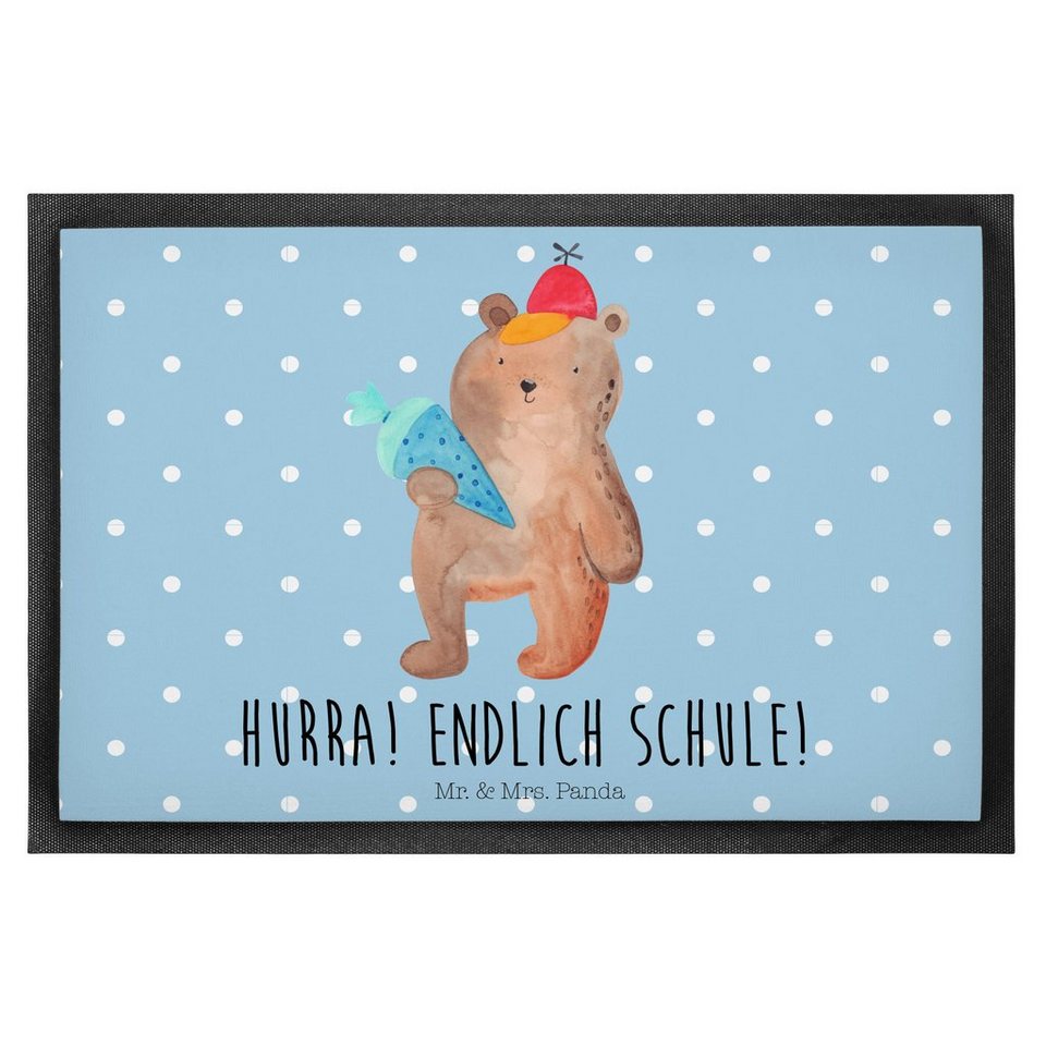 Fußmatte Bär Mit Schultüte Blau Pastell Geschenk Teddy