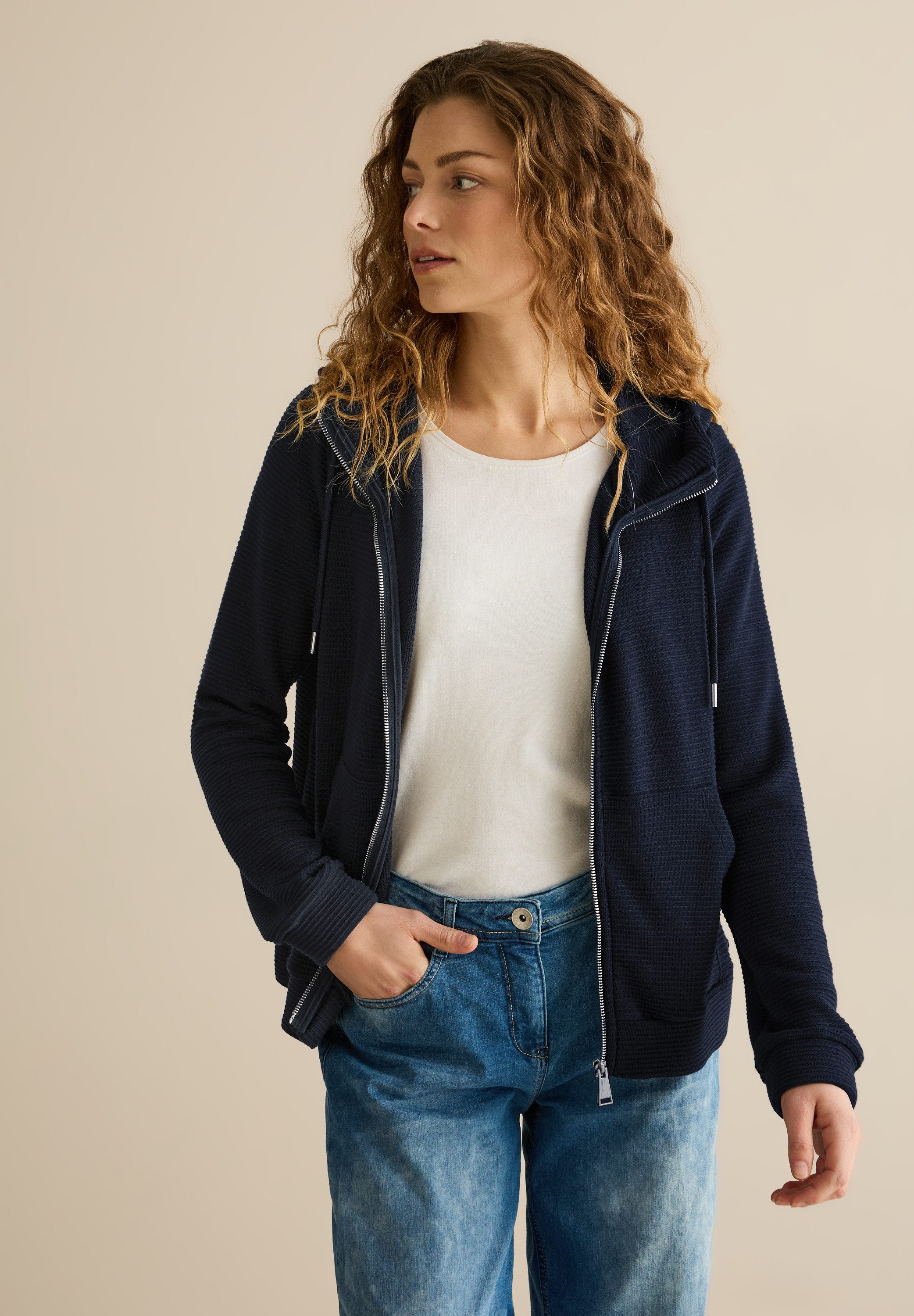 Cecil Sweatjacke Mit Kapuze Mit Tunnelzugband Seitliche Taschen