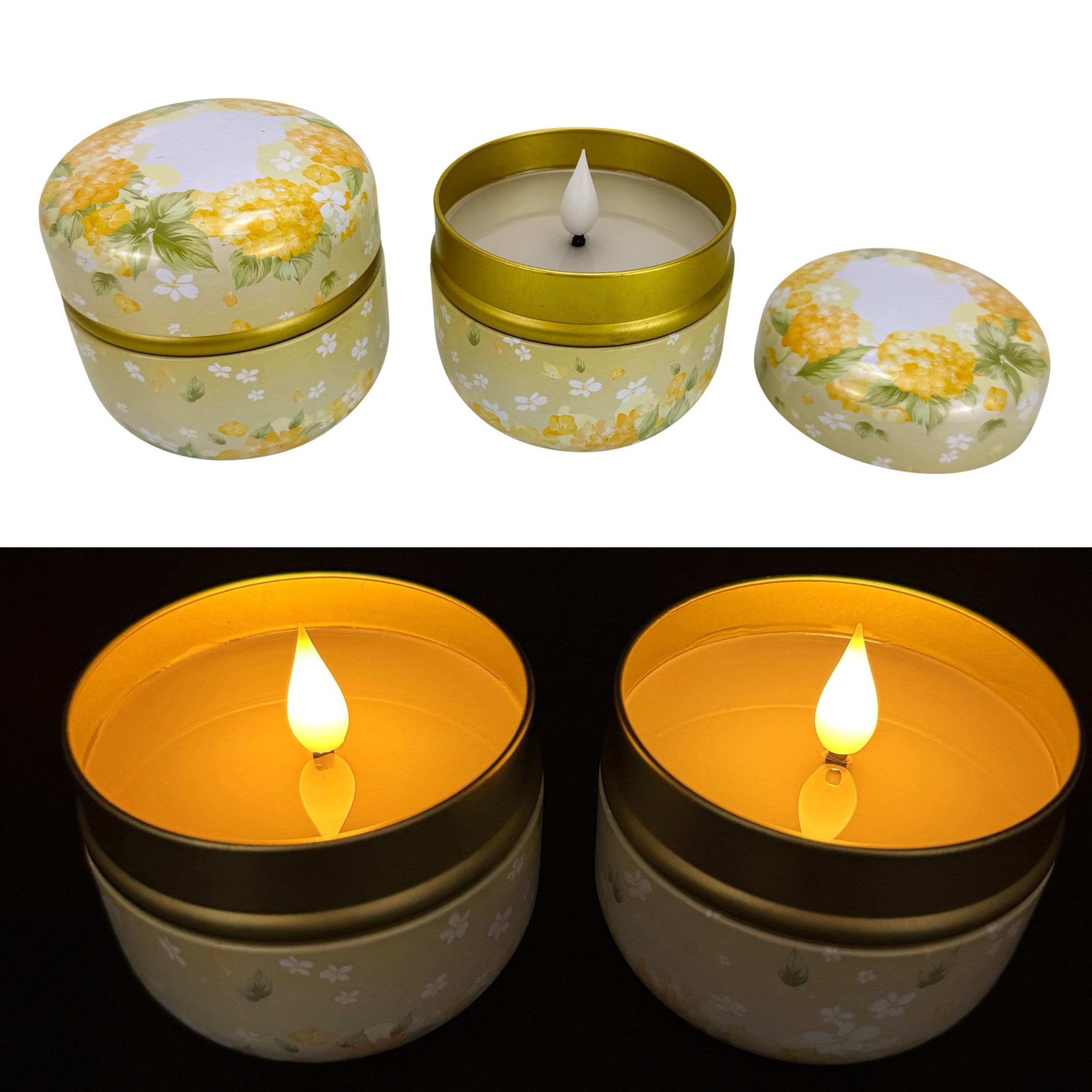 Online-Fuchs LED-Kerze - 2 Kerzen in einer Metalldose mit spiegelnder Wachsschicht & Timer (mit ...