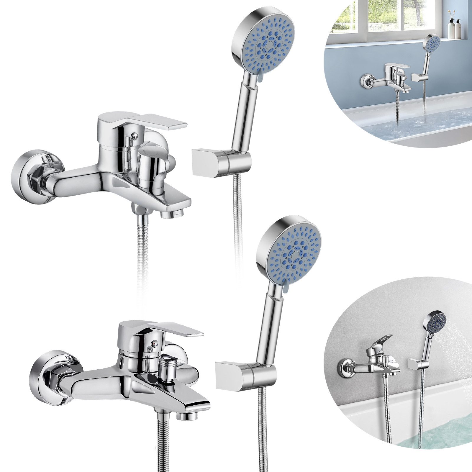 Woohse Duschsystem Badewannenarmatur Mit Handbrause Aus Messing Chrom
