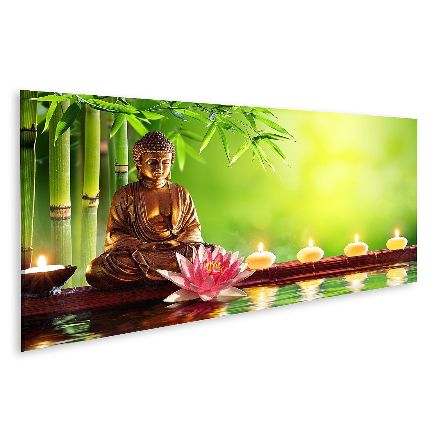 islandburner Leinwandbild Bild auf Leinwand Buddha Statue Kerzen Natürlicher Hintergrund ...
