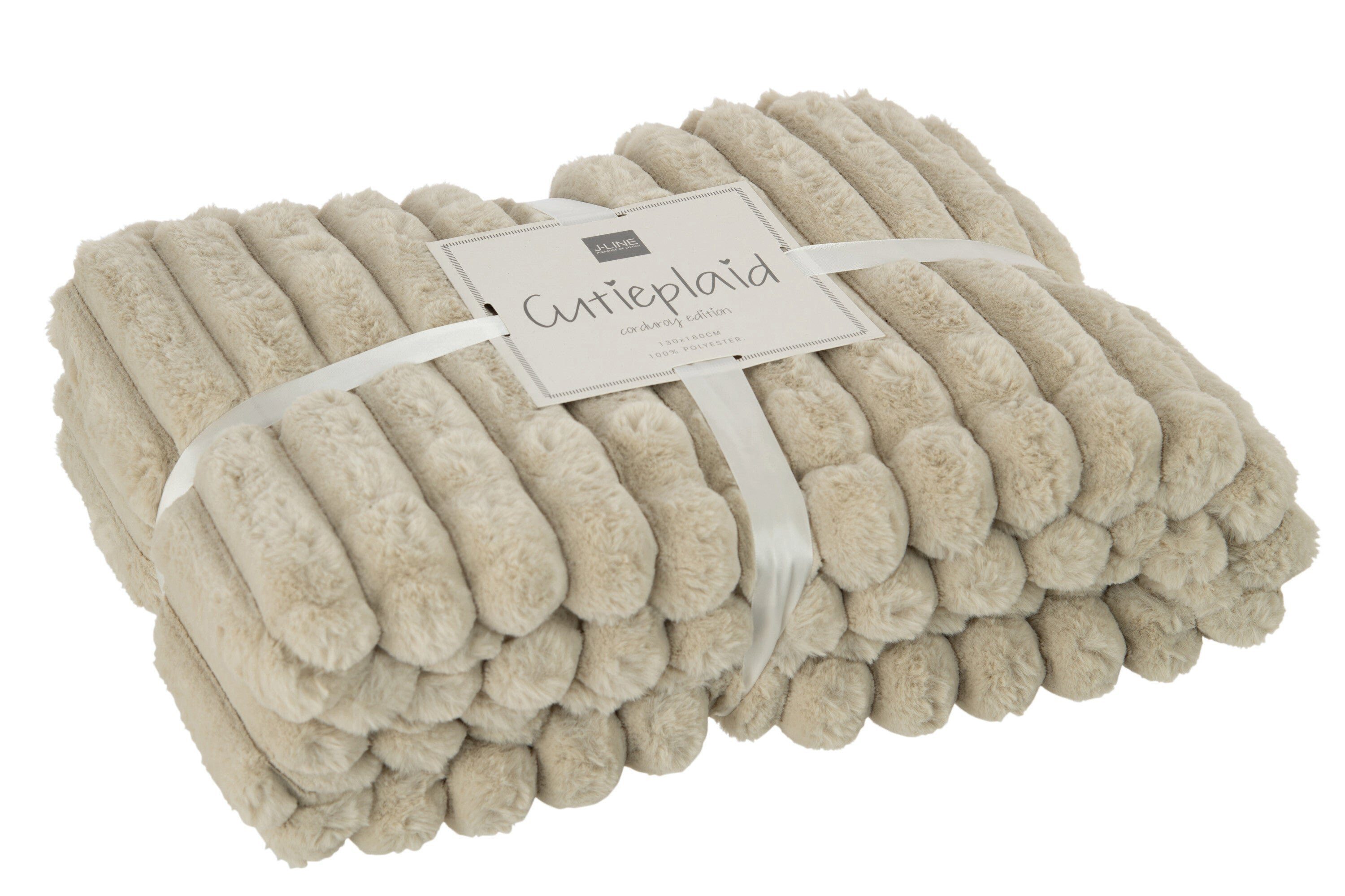 GILDE Dekoobjekt 2er-Set Decke 'Plaid Corduroy', Polyester, Hellgrau