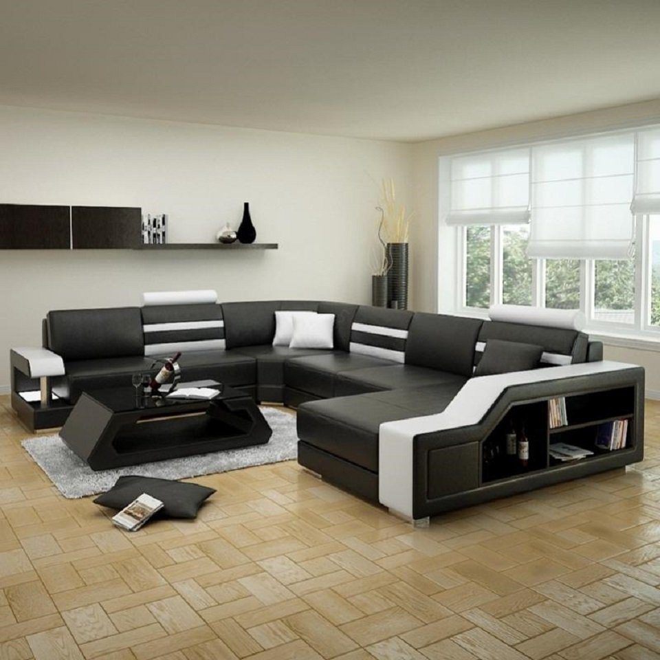 Jvmoebel Ecksofa Ecksofa Wohnlandschaft U Form Sofa Ledersofa Mit