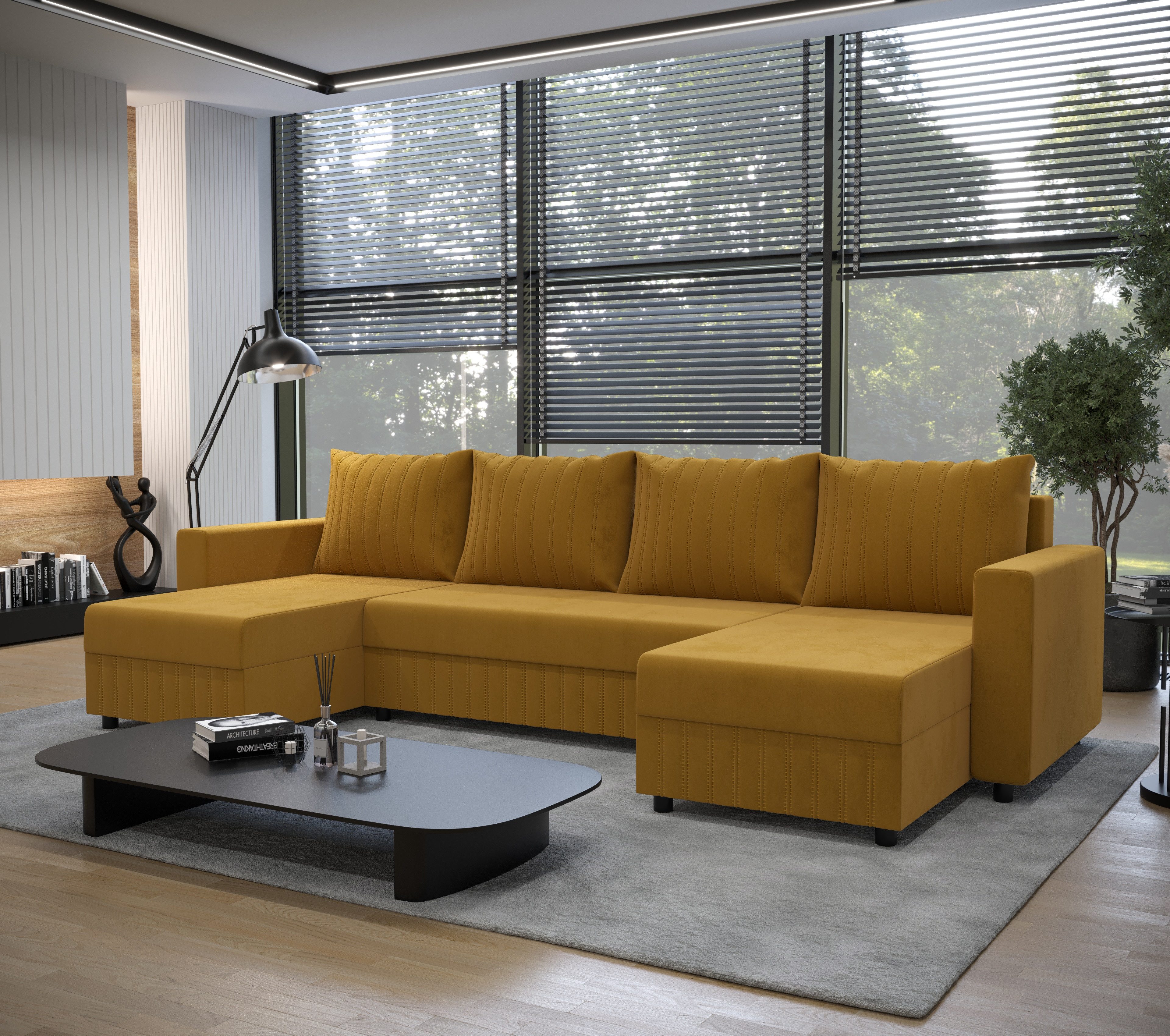 ALTDECOR Wohnlandschaft PARKI-U, Couch mit Schlaffunktion, Wohnzimmer ...