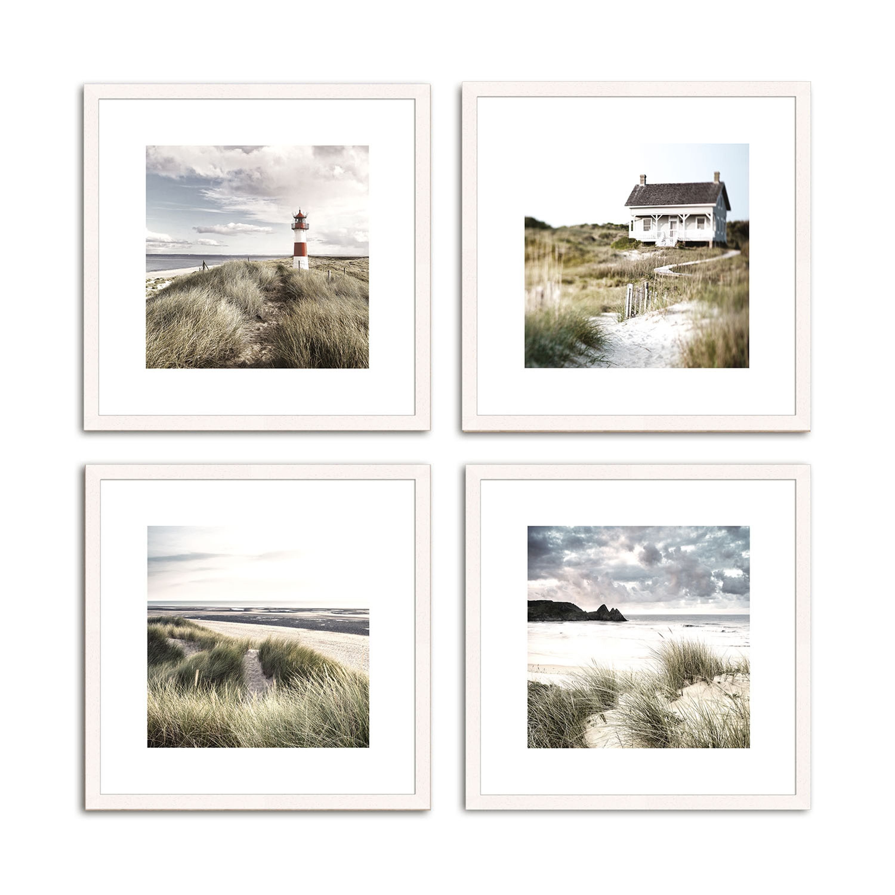 artissimo Bild mit Rahmen Design-Poster-Set mit Rahmen 4x30x30cm Bilder-Set gerahmt Strand Meer ...