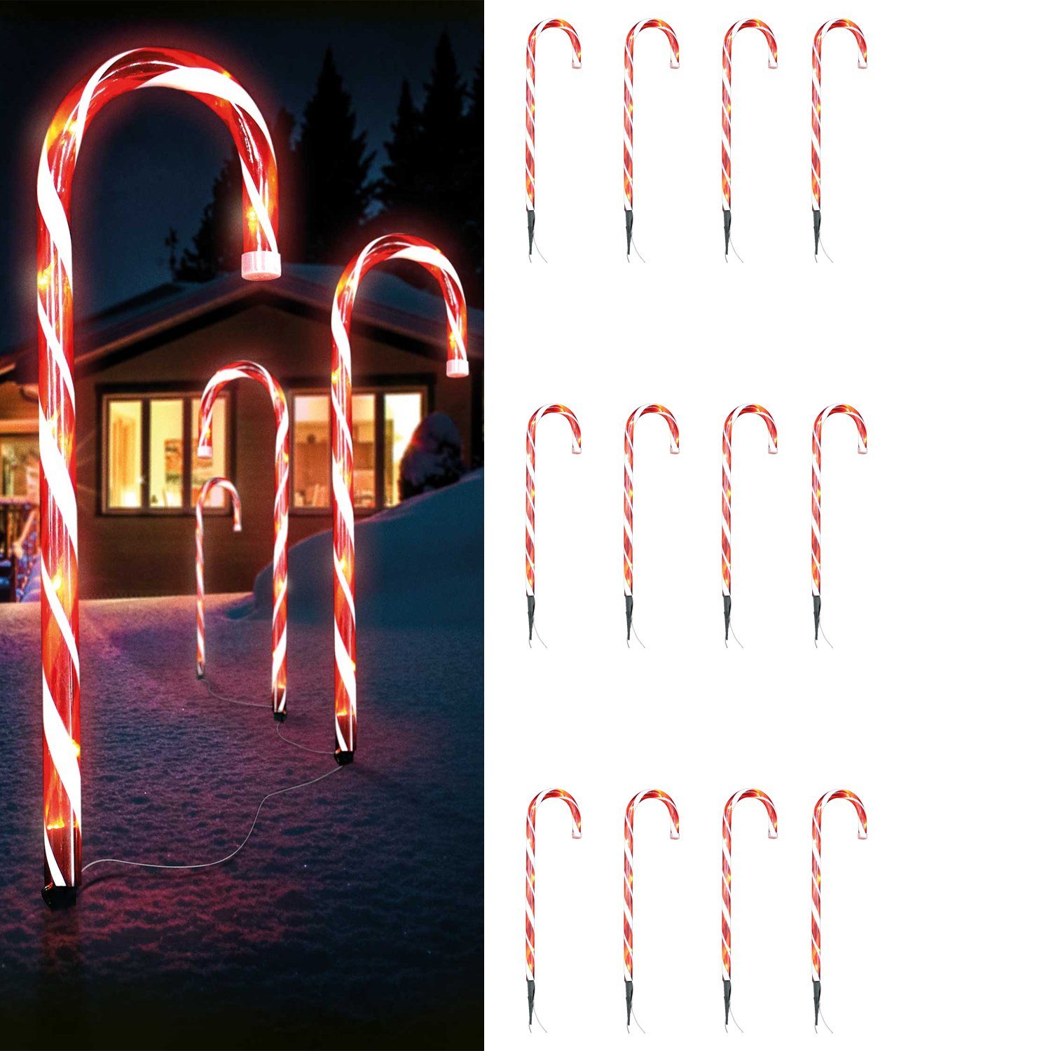 Mojawo Lichtervorhang 12er Set Led Gartenleuchtstäbe Zuckerstange
