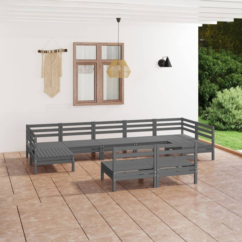 Vidaxl Gartenlounge Set 9 Tlg Garten Lounge Set Grau Massivholz Kiefer