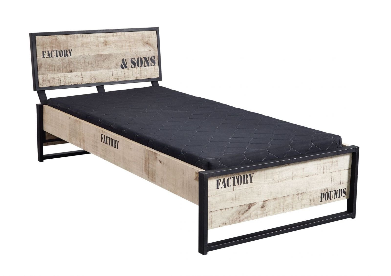 Massivmoebel24 Massivholzbett Bett Mango 100x200x91 Natur Bedruckt