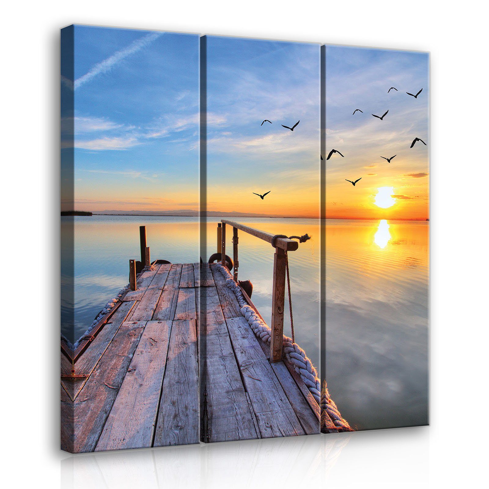 Wallarena Leinwandbild See Steg Sonne Natur Wohnzimmer Schlafzimmer Wandbild Modern, Landschaft ...