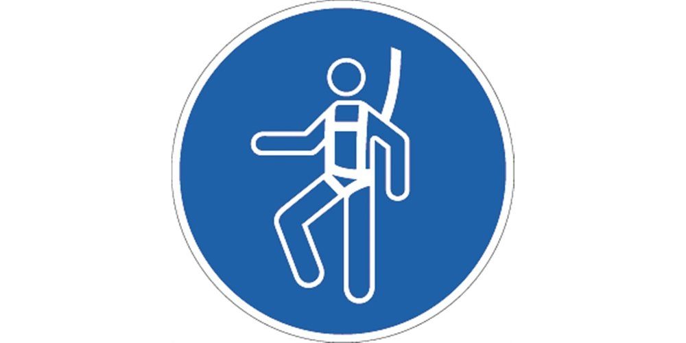 König Werbeanlagen Hinweisschild Aufkleber Auffanggurt benutzen ISO 7010, Folie, Ø 100 mm