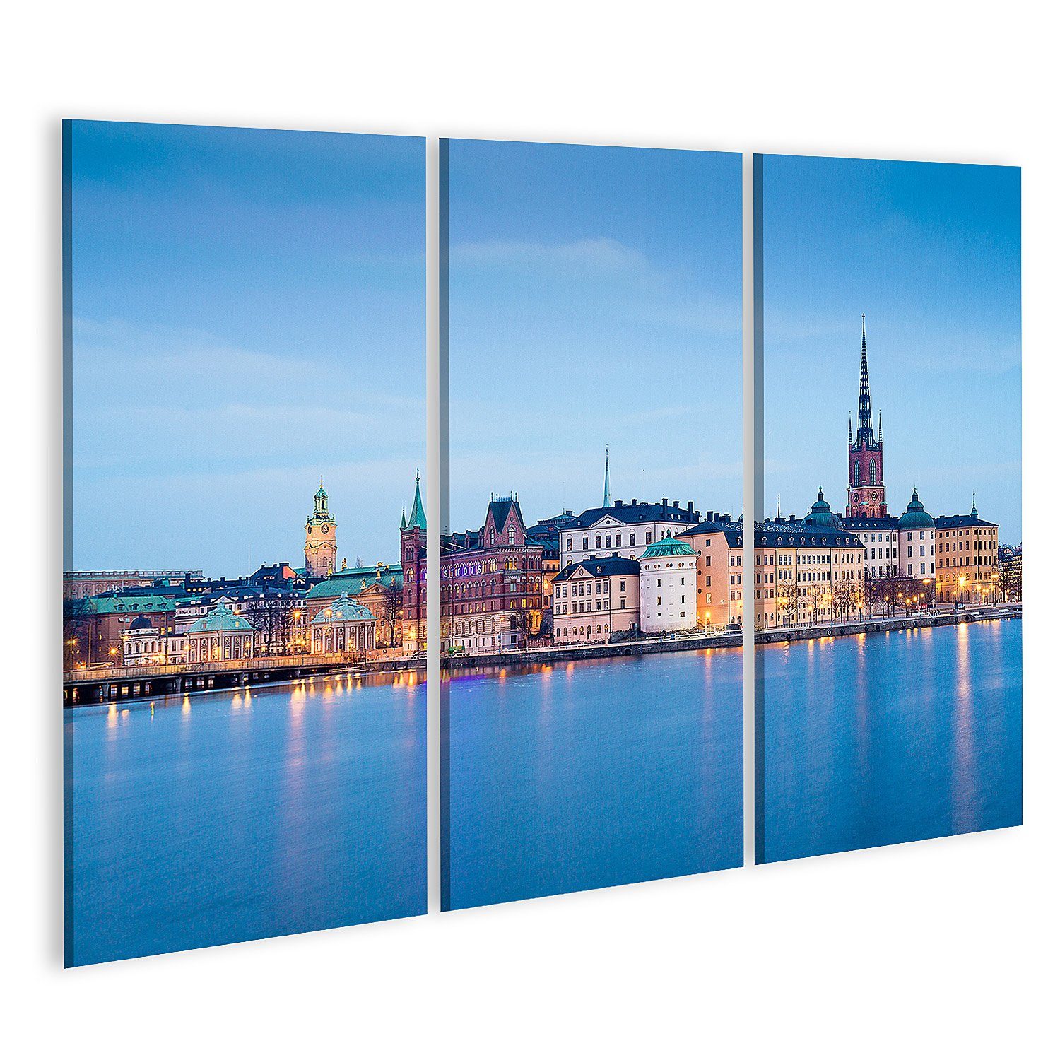 islandburner Leinwandbild Bild auf Leinwand Riddarholmen Stockholm Schweden Dämmerung Blaue ...