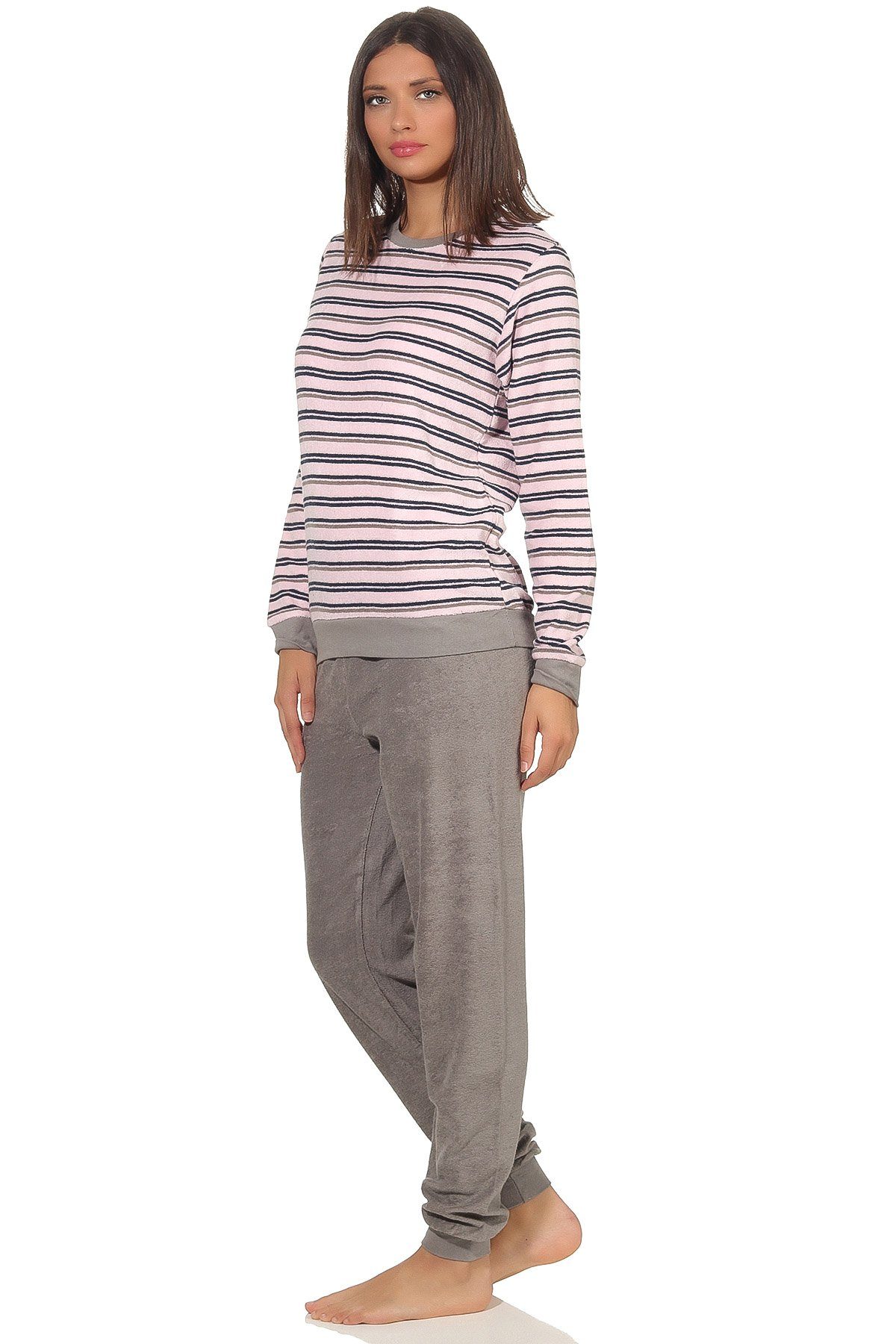 Relax By Normann Pyjama Damen Frottee Pyjama Lang Schlafanzug Mit