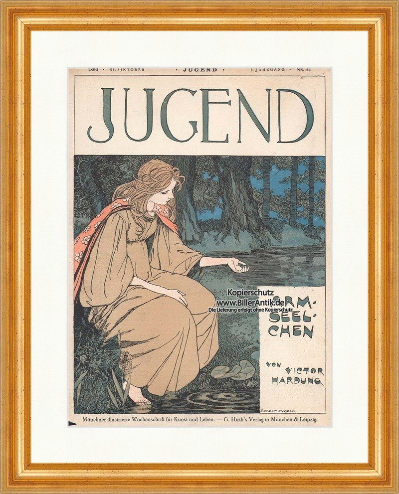 Kunstdruck Titelseite der Nummer 44 von 1896 Robert Engels Wald Mädchen ...