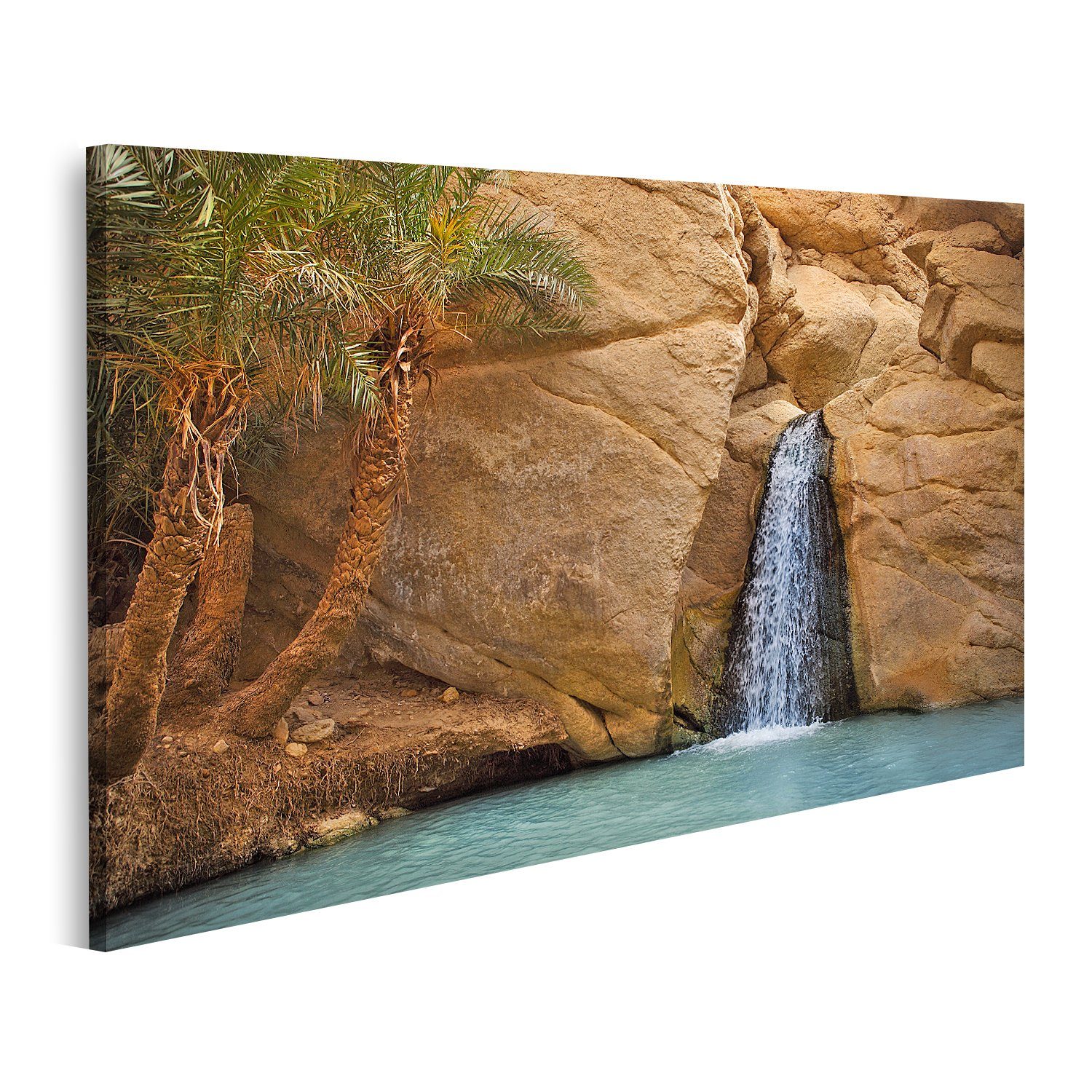 islandburner Leinwandbild Bild auf Leinwand Blick auf Berg Oase Chebika mit Wasserfall Sahara Wü