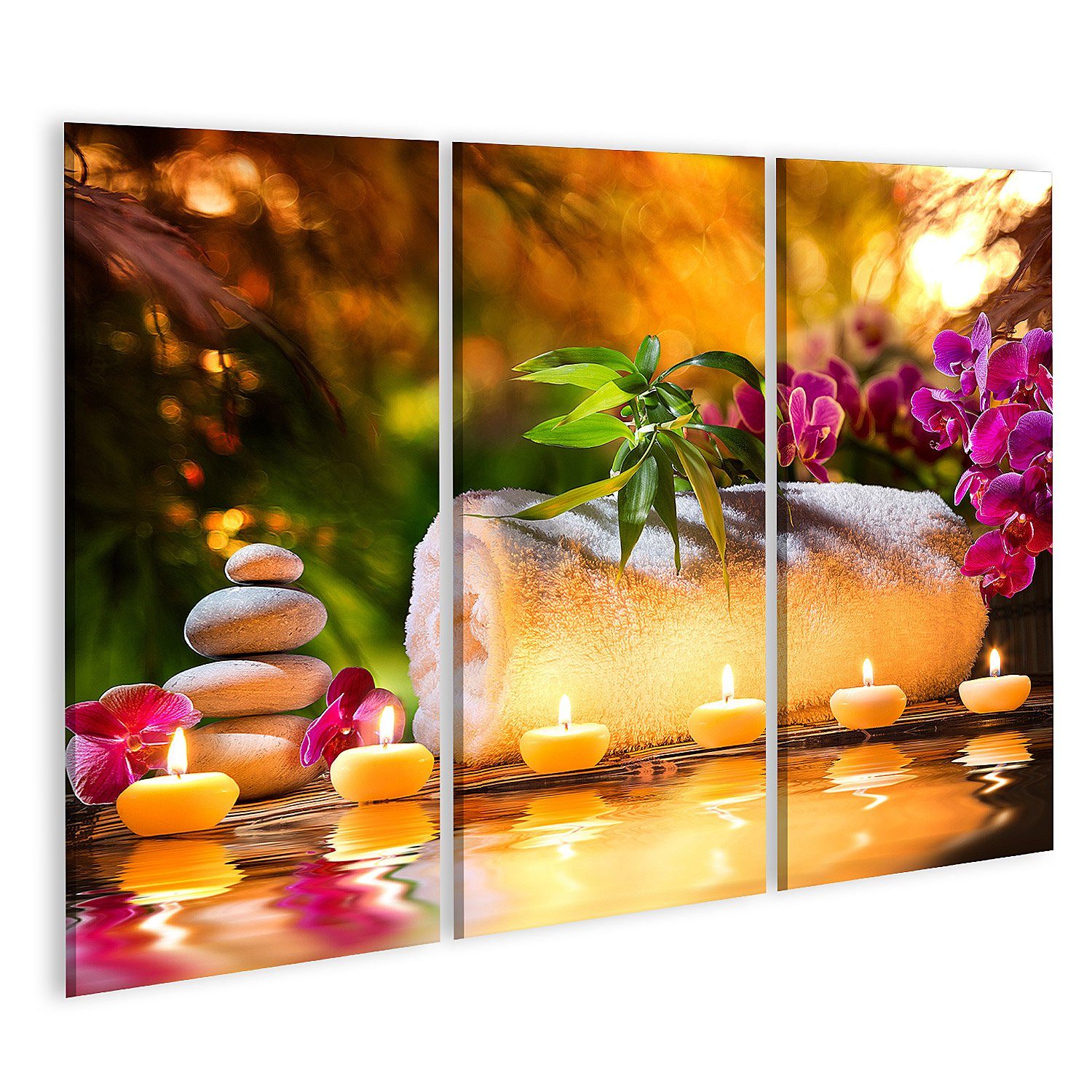 islandburner Leinwandbild »Bild auf Leinwand Spa Massage Im Garten Kerzen Und Wasser Wandbild ...