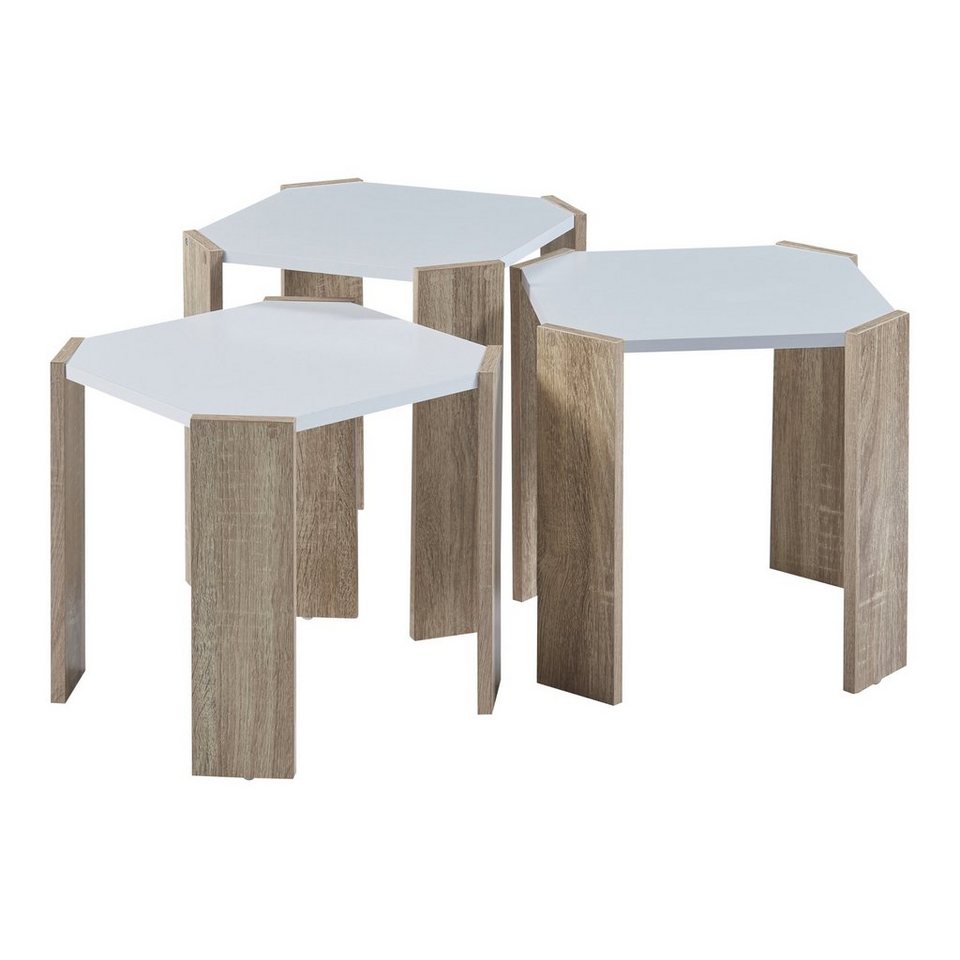 Encasa Satztisch Rantasalmi 3er Set Weiß Eiche Optik 3