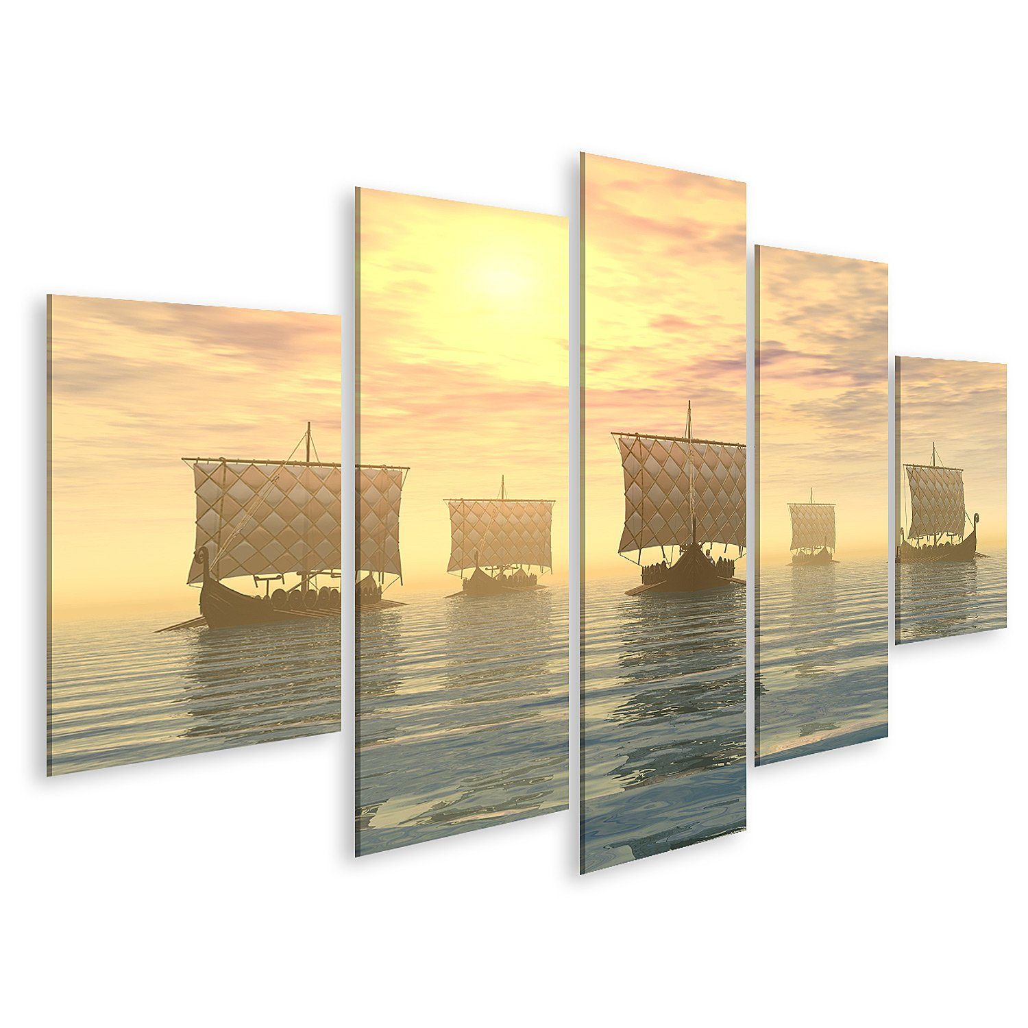 islandburner Leinwandbild Bild auf Leinwand Wikingerschiffe auf See Wandbild Poster Kunstdruck B