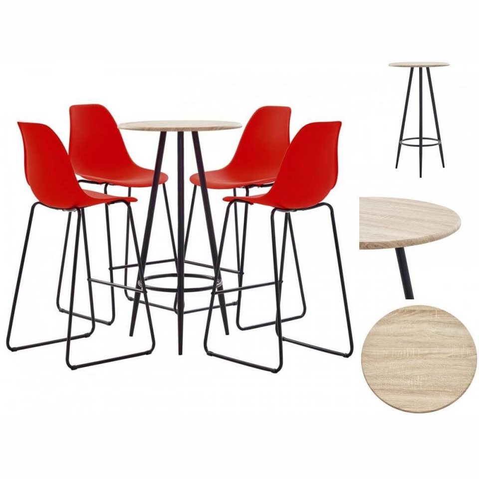 Vidaxl Sitzgruppe 5 Tlg Bar Set Kunststoff Rot Hochstühle Barhocker Bar