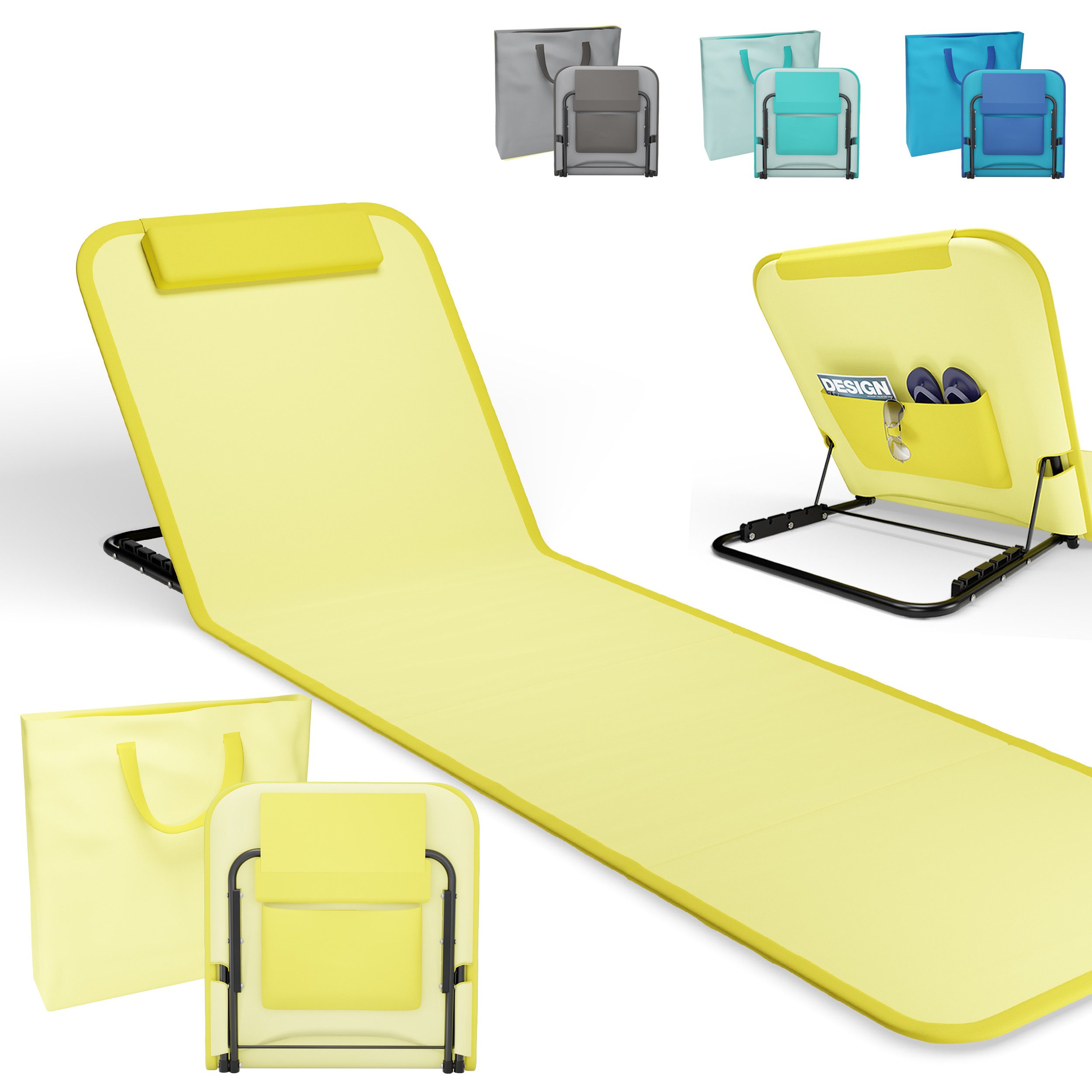 Onbest Campingliege Strandliege klappbar mit Nackenkissen Tragetasche ...
