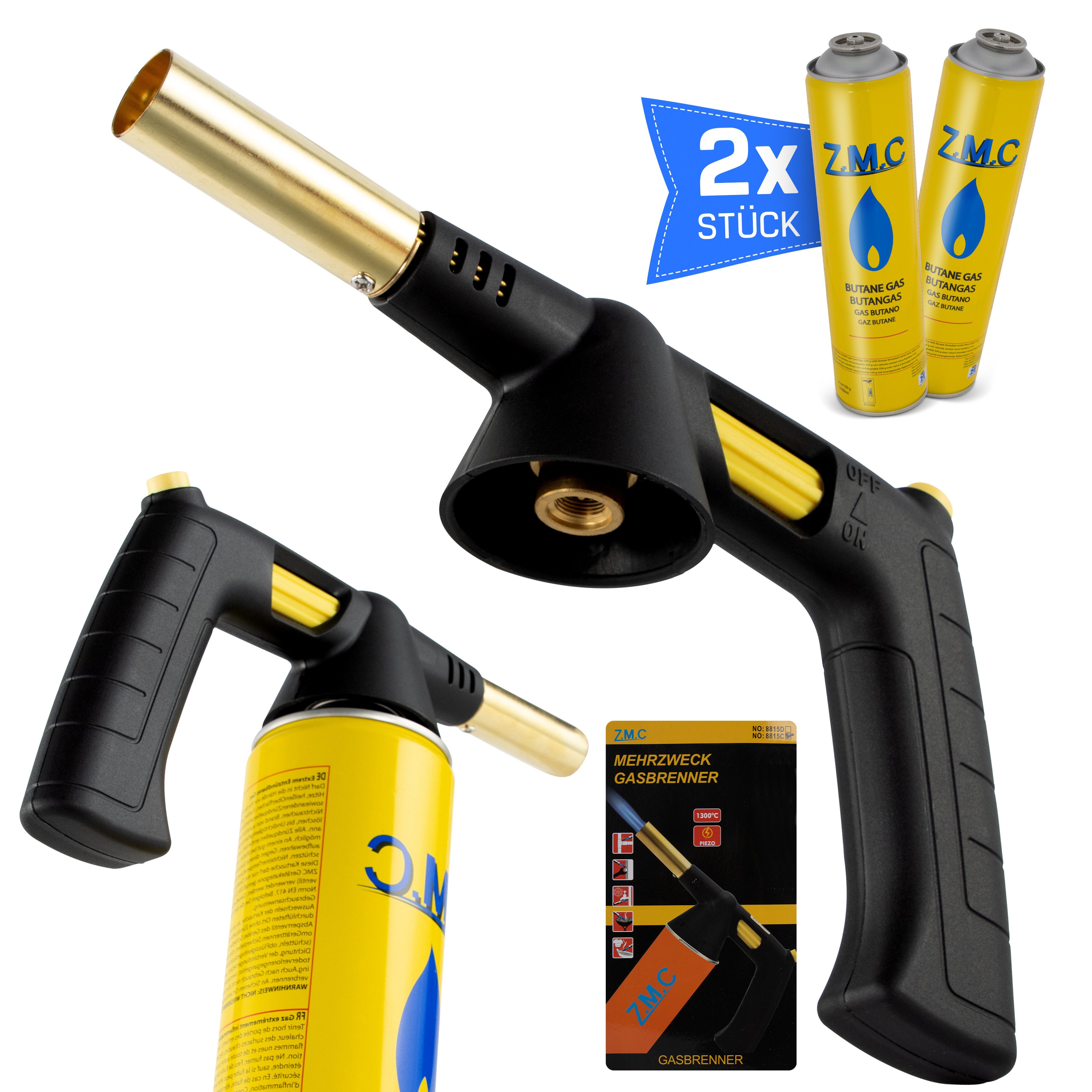 ZMC Flambierbrenner Gasbrenner Bunsenbrenner Lötlampe Lötbrenner Gasanzünder + 2x Gaskartu ...