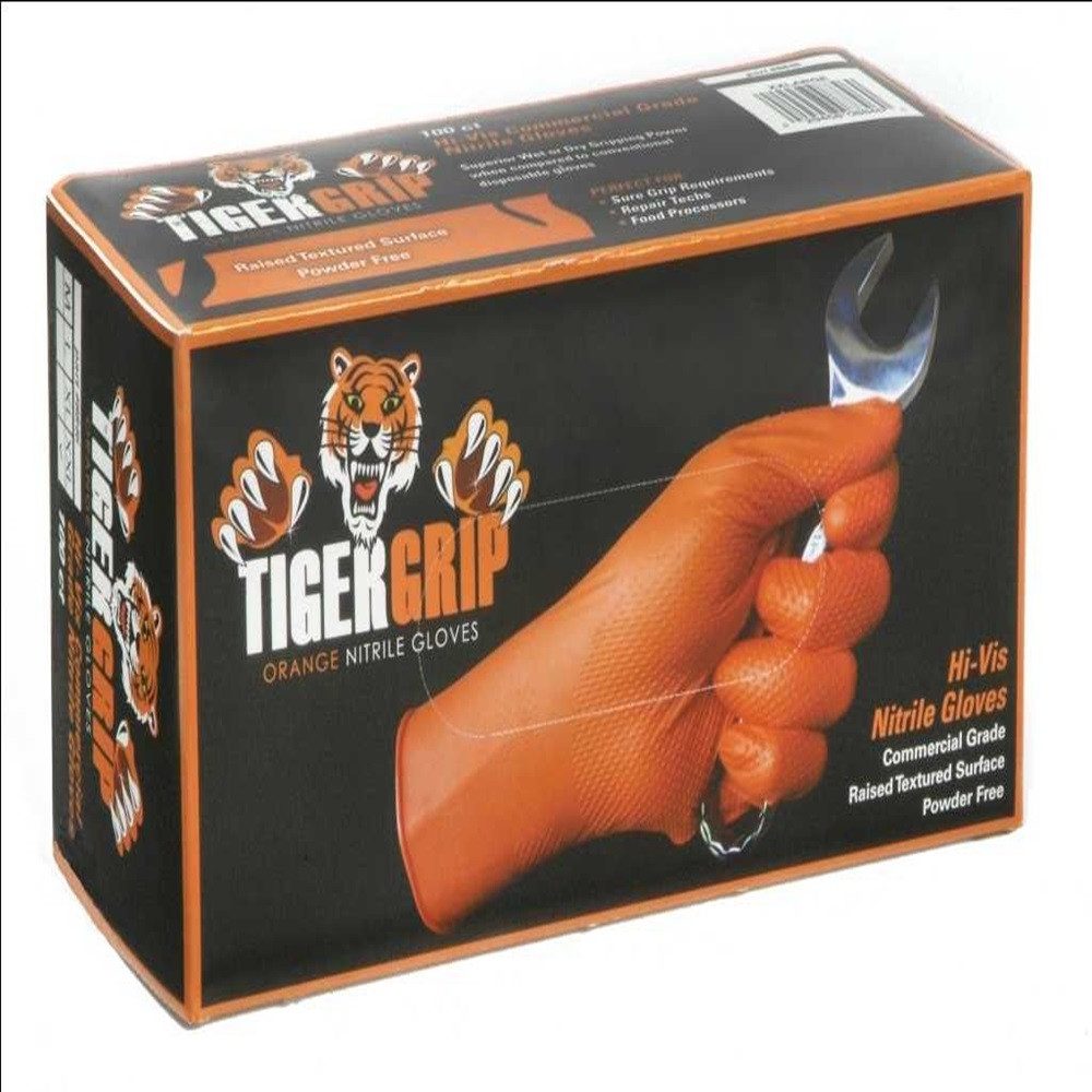 Arbeitshandschuhe Nitril Einweghandschuhe \"Tiger Grip\", Orange Gr. 9 Box 50S